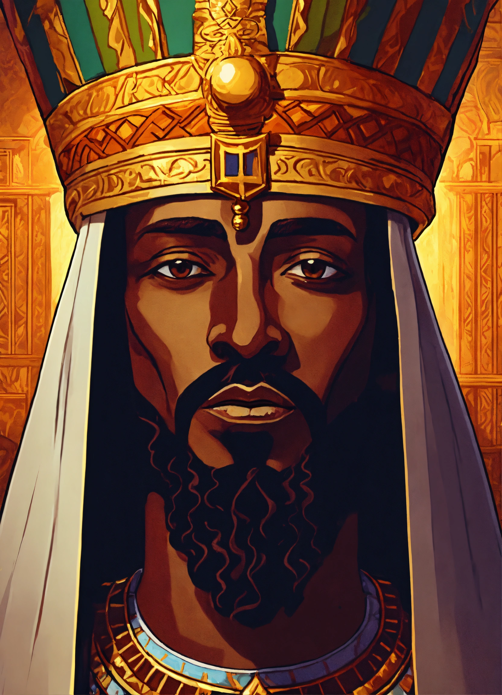 Lexica - Ethiopian King Shishak from the bible, 2d cartoon, face closeup