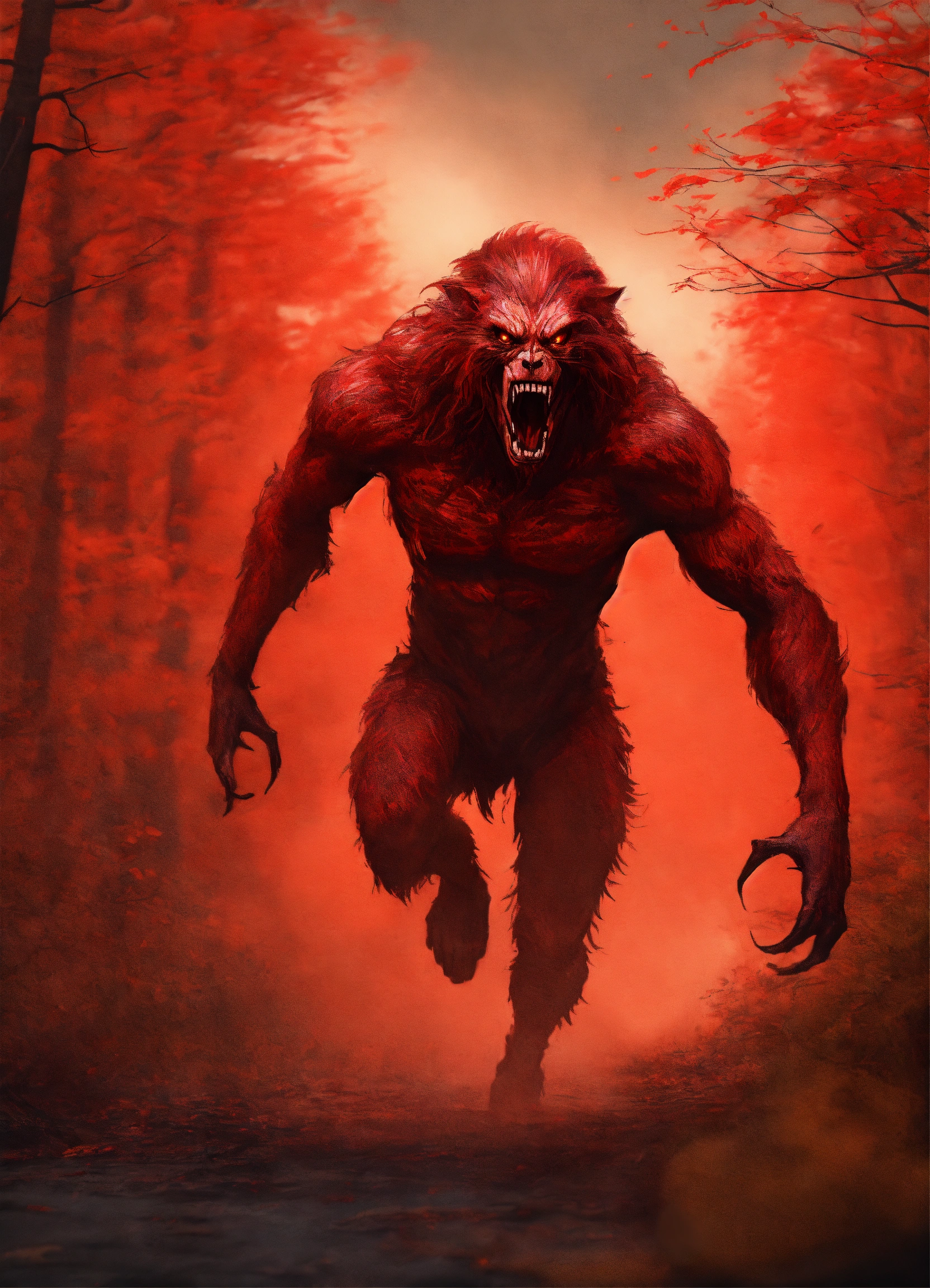 Lexica - Terrifying RED SKINWALKER Running In Ultra Realistic Style