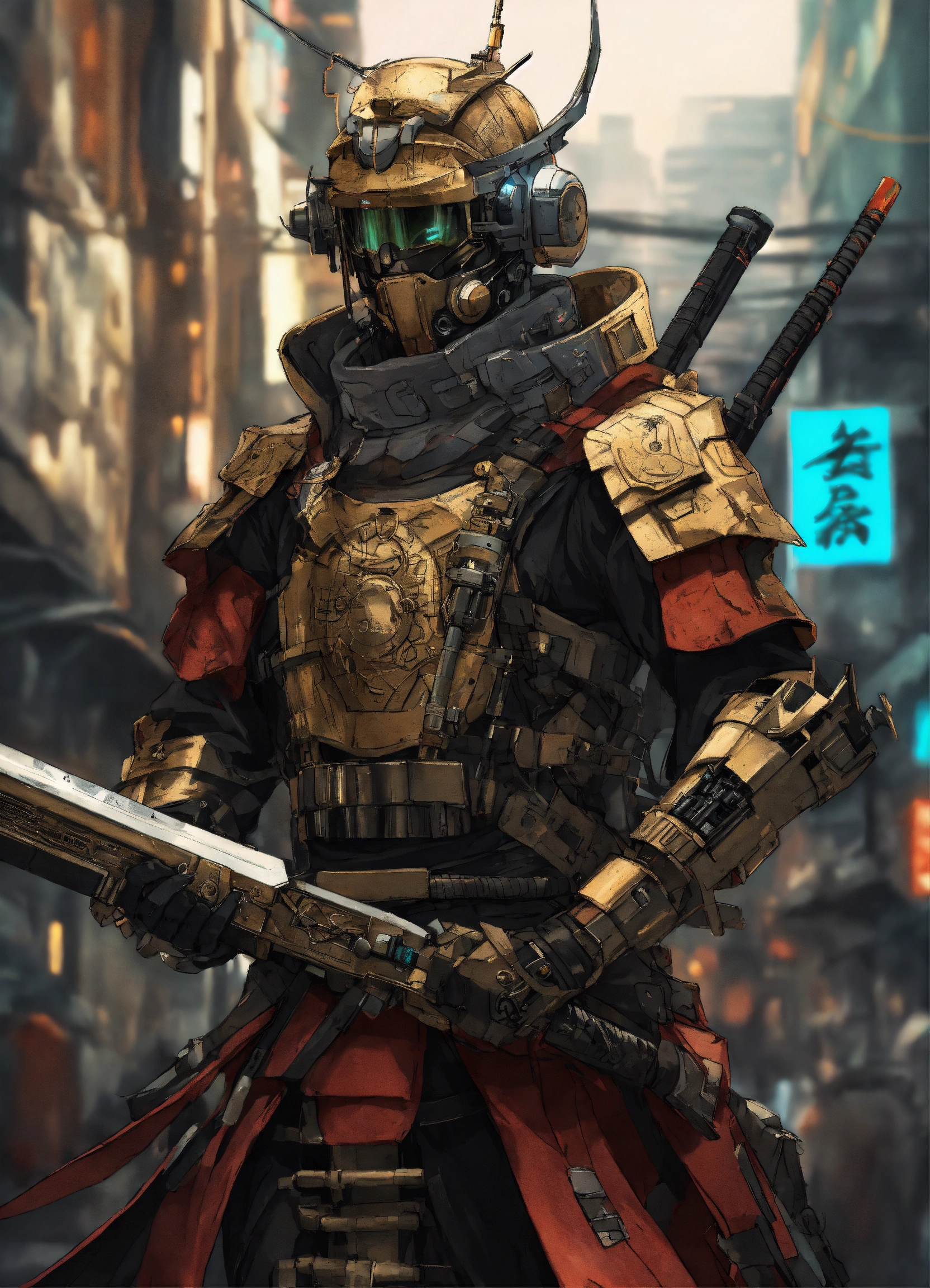 Lexica - Anime depiction of a cybernetic samurai in a post-apocalyptic ...