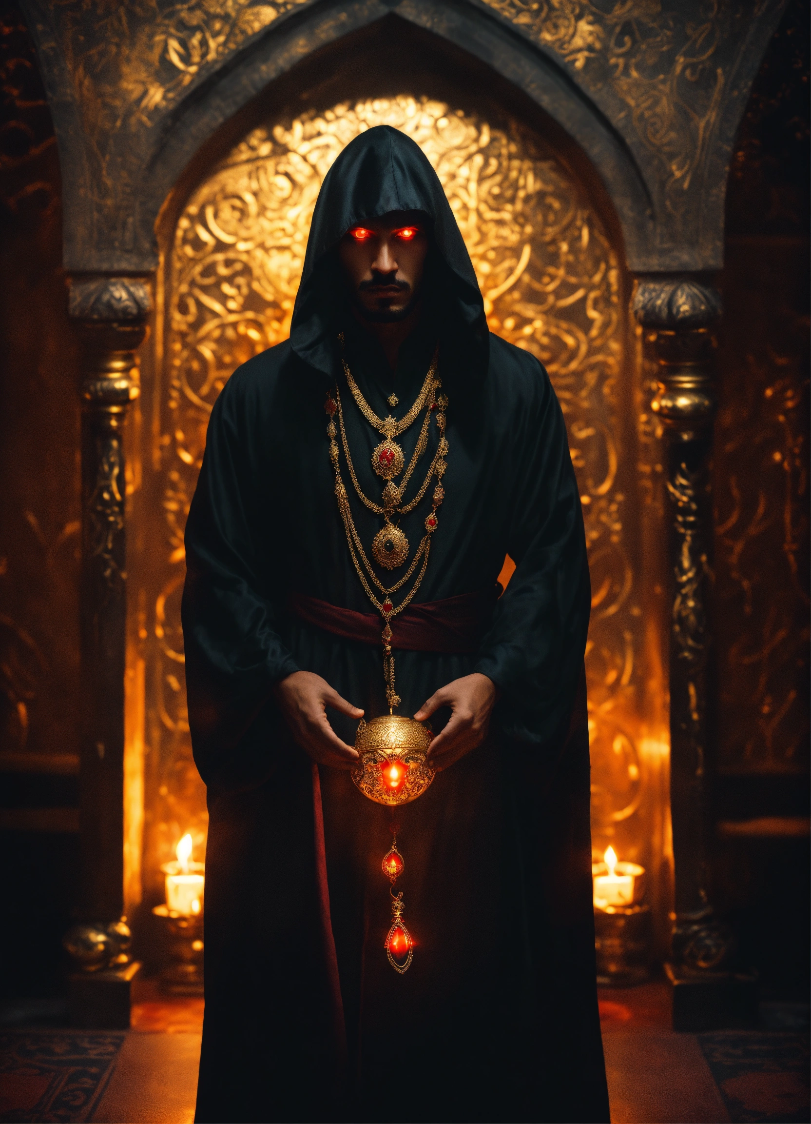 Lexica - Sinister and dramatic portrait of a young handsome Arabic evil ...