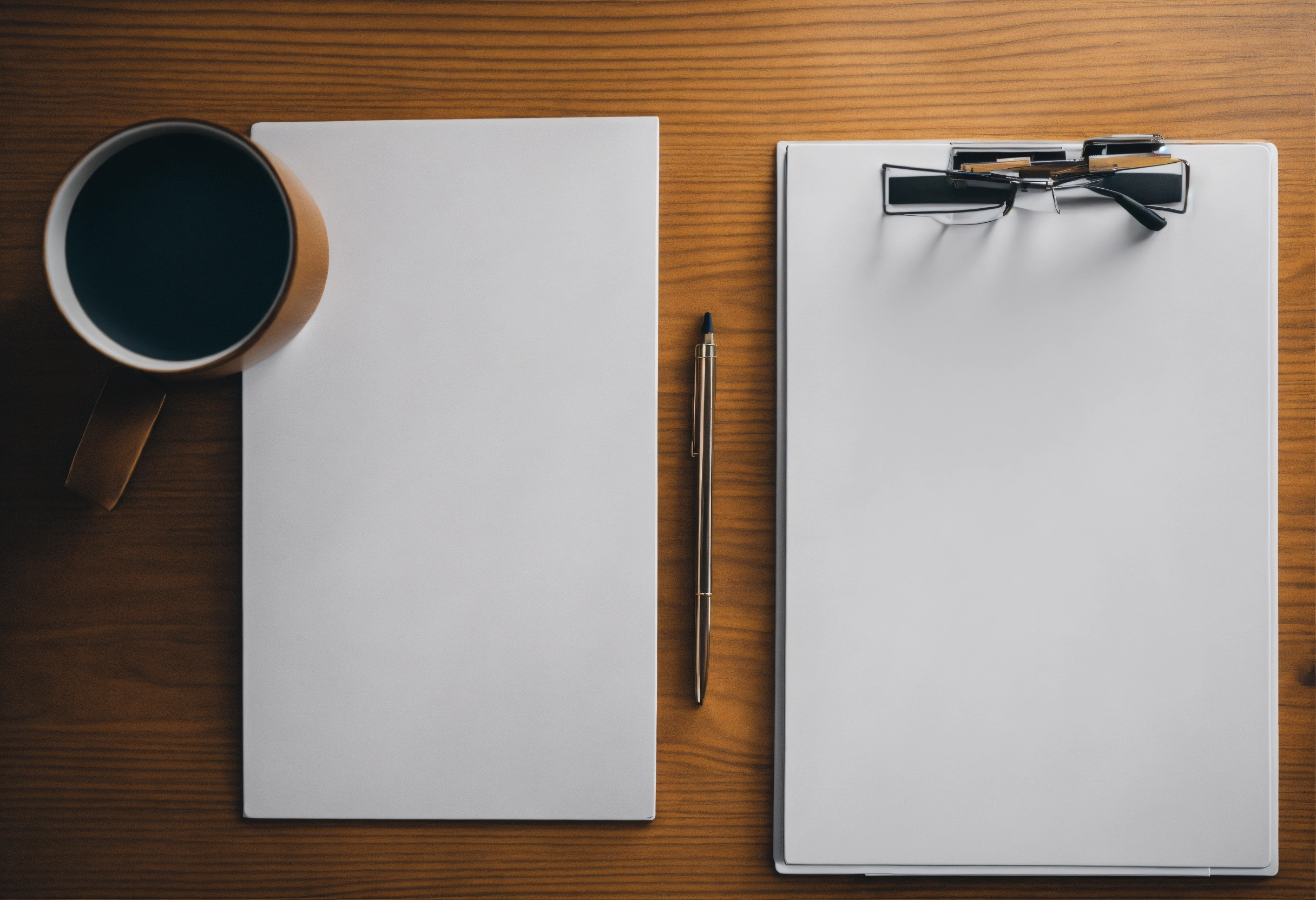 Lexica - Top view of an office desk with a folder of papers on it. The ...