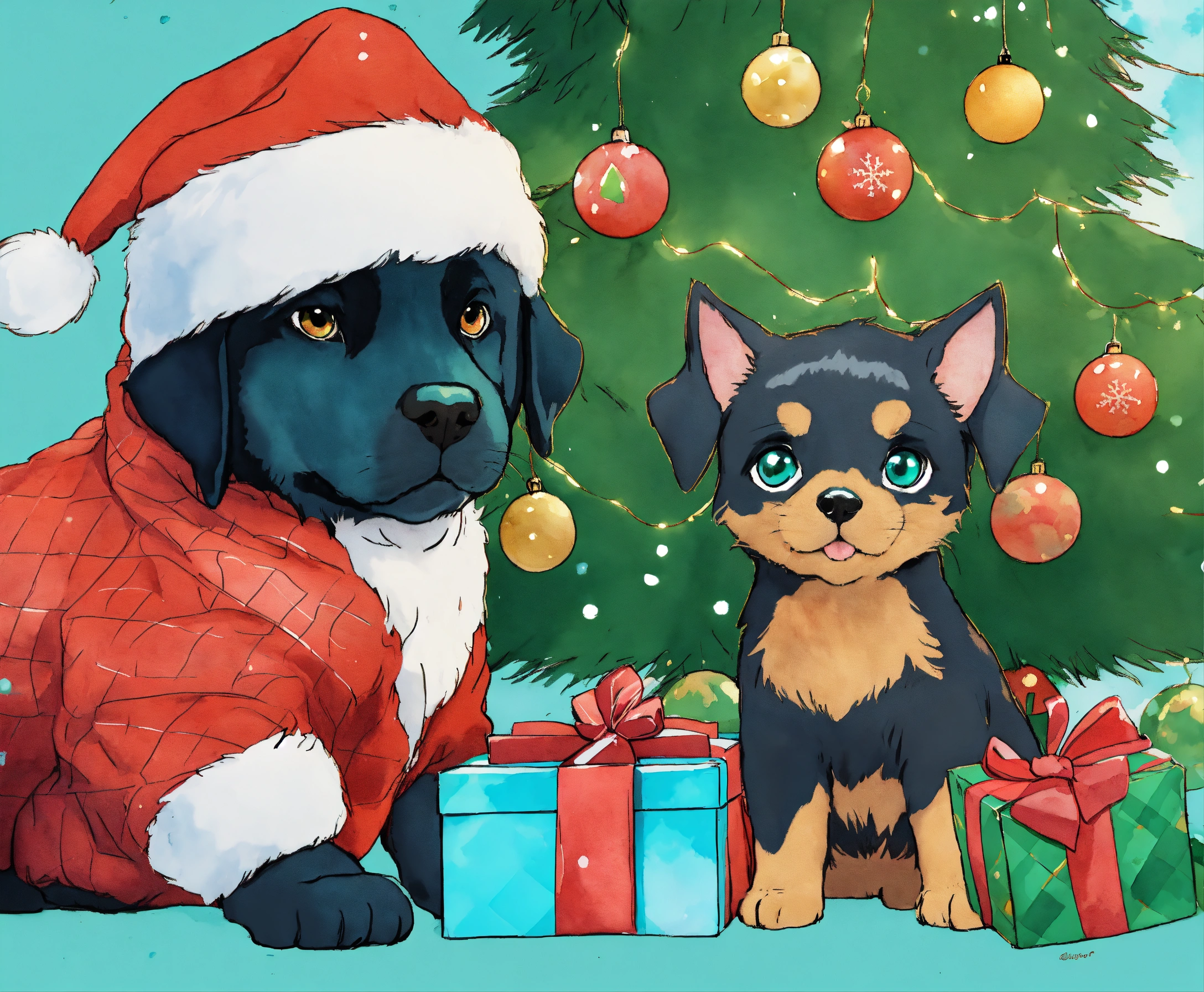 Lexica - Ghibli Moe anime mashup cat and a Rottweiler puppy peaking out ...