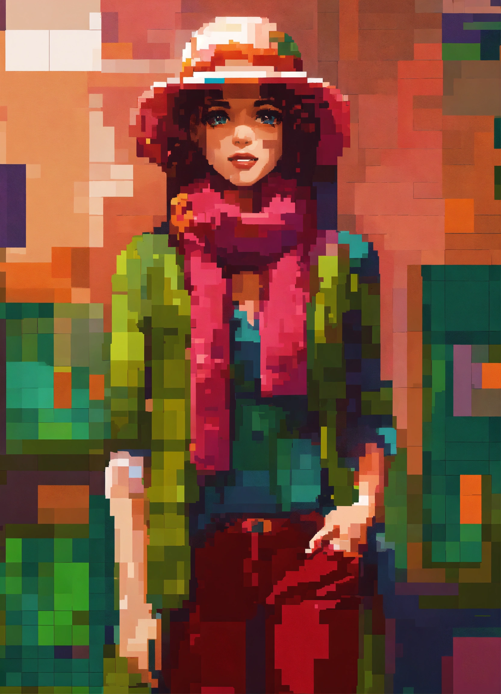 Lexica - Full body, BRUNE pixelated woman, green and raspberry colors ...