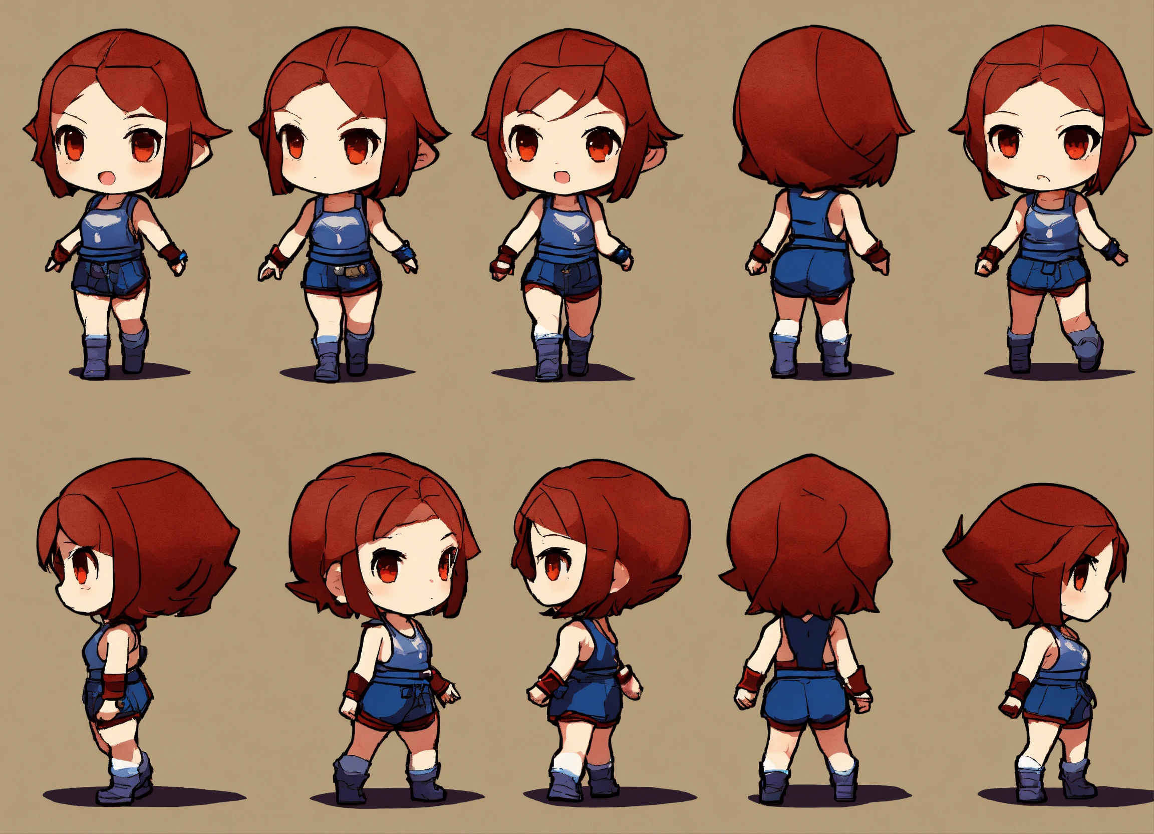 Lexica - Game assets, multiple angles, girl, short hair, tank top ...