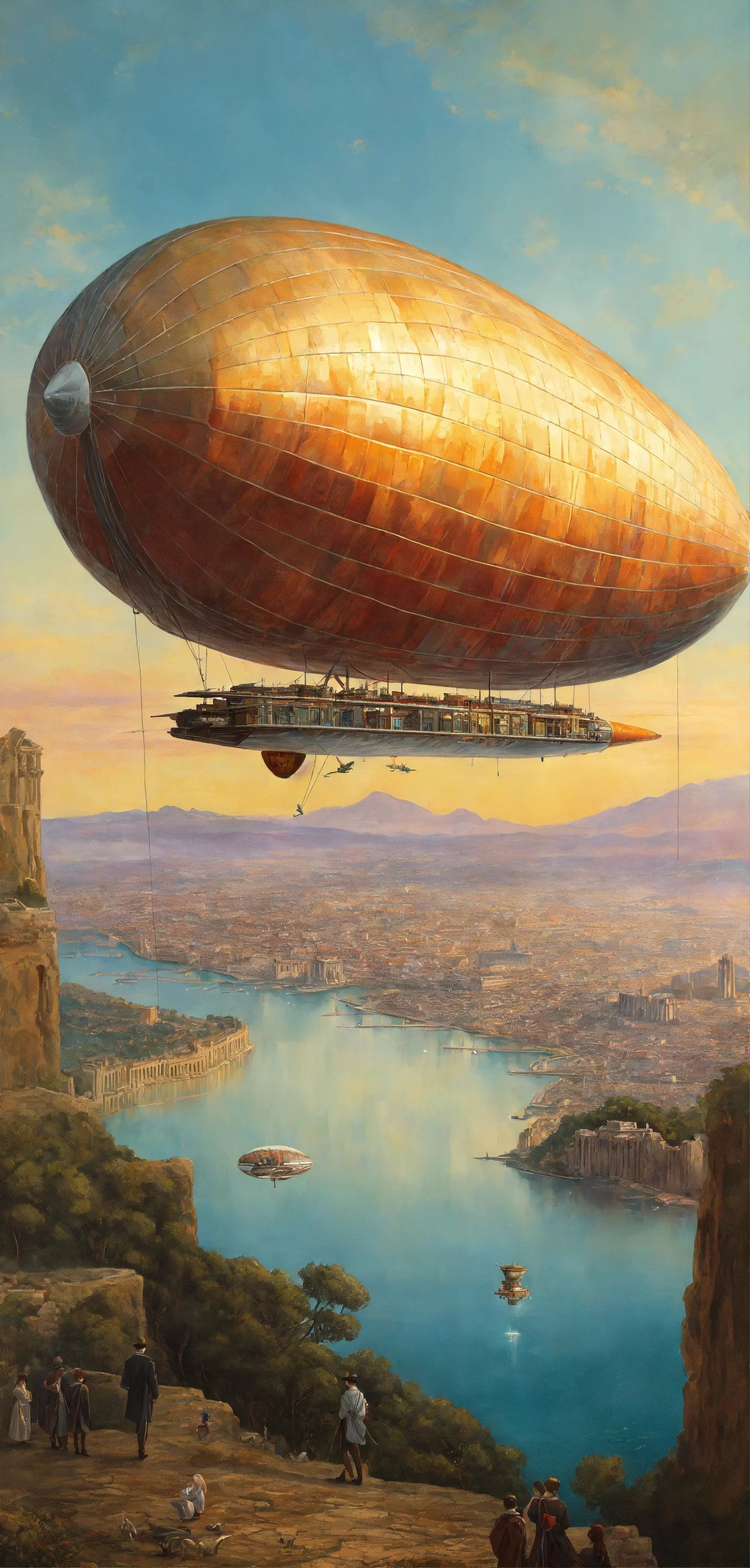 Lexica - In a hyperrealistic painting, the sci-fi zeppelin on a ...