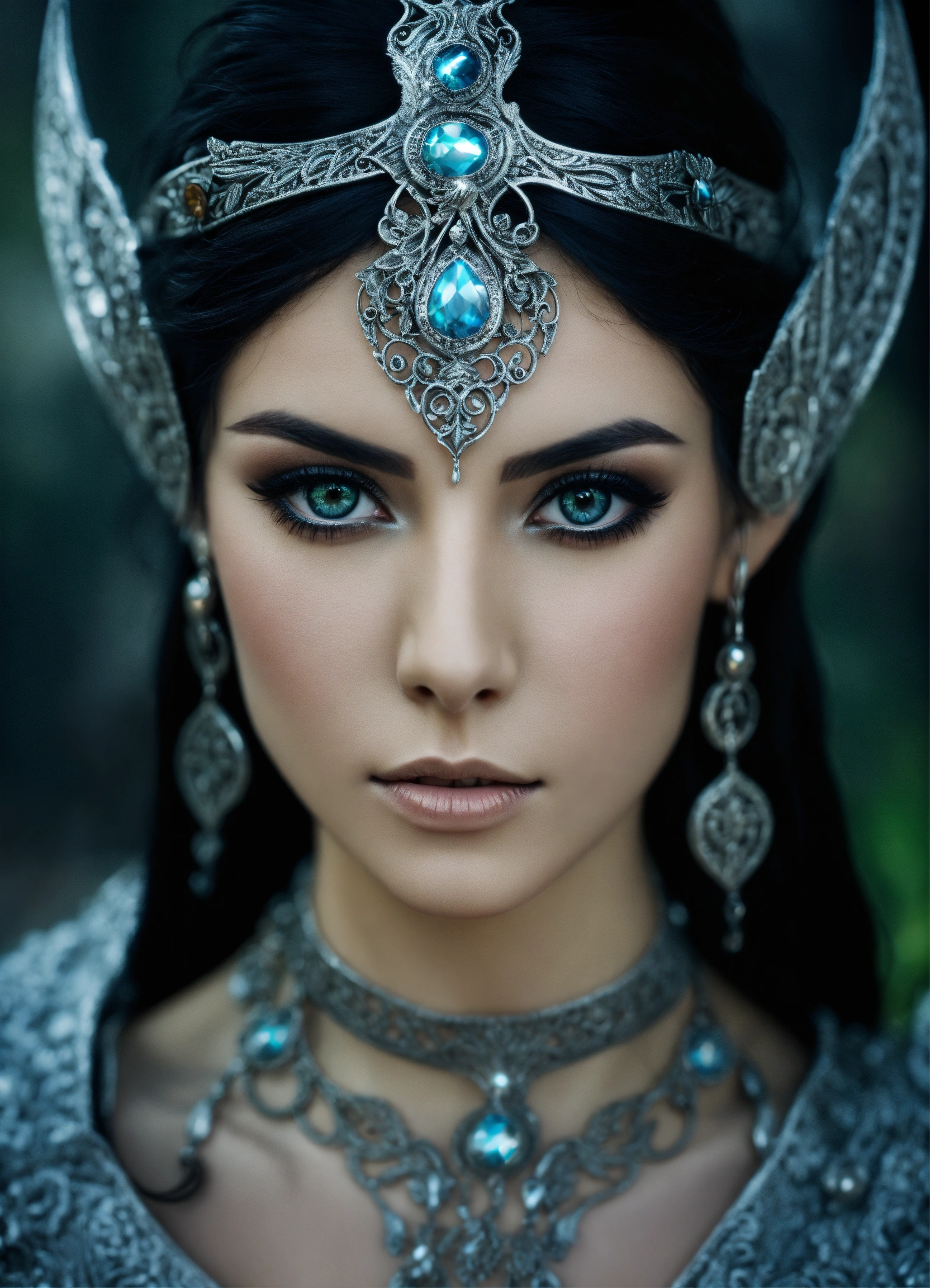 Lexica - Beautiful elven woman with black hair and striking silver eyes