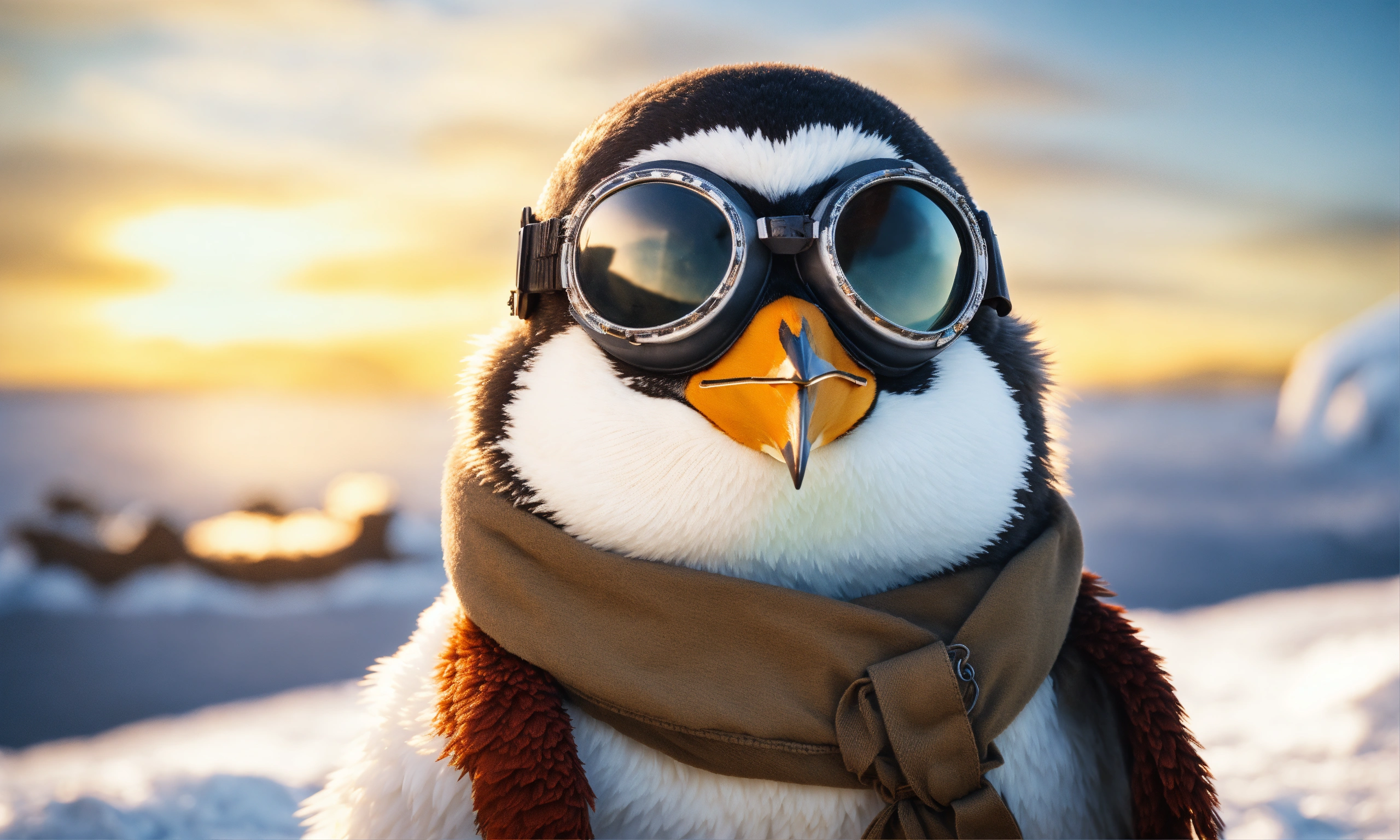 Lexica - Photo of cute and fluffy penguin wearing a white scarf and ww2 ...