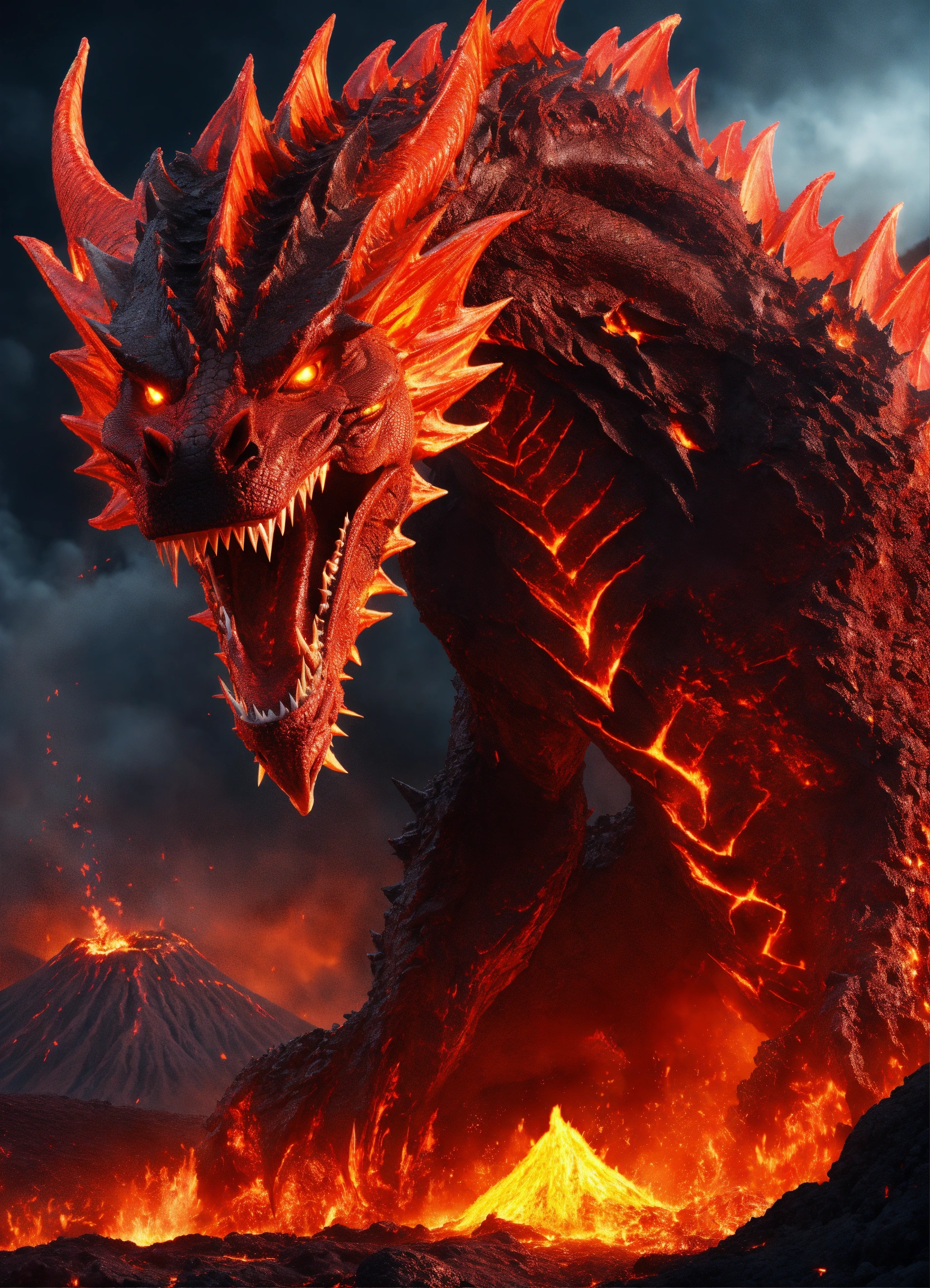 Lexica - Badass, lava, red dragon, world destroyer, volcano background ...