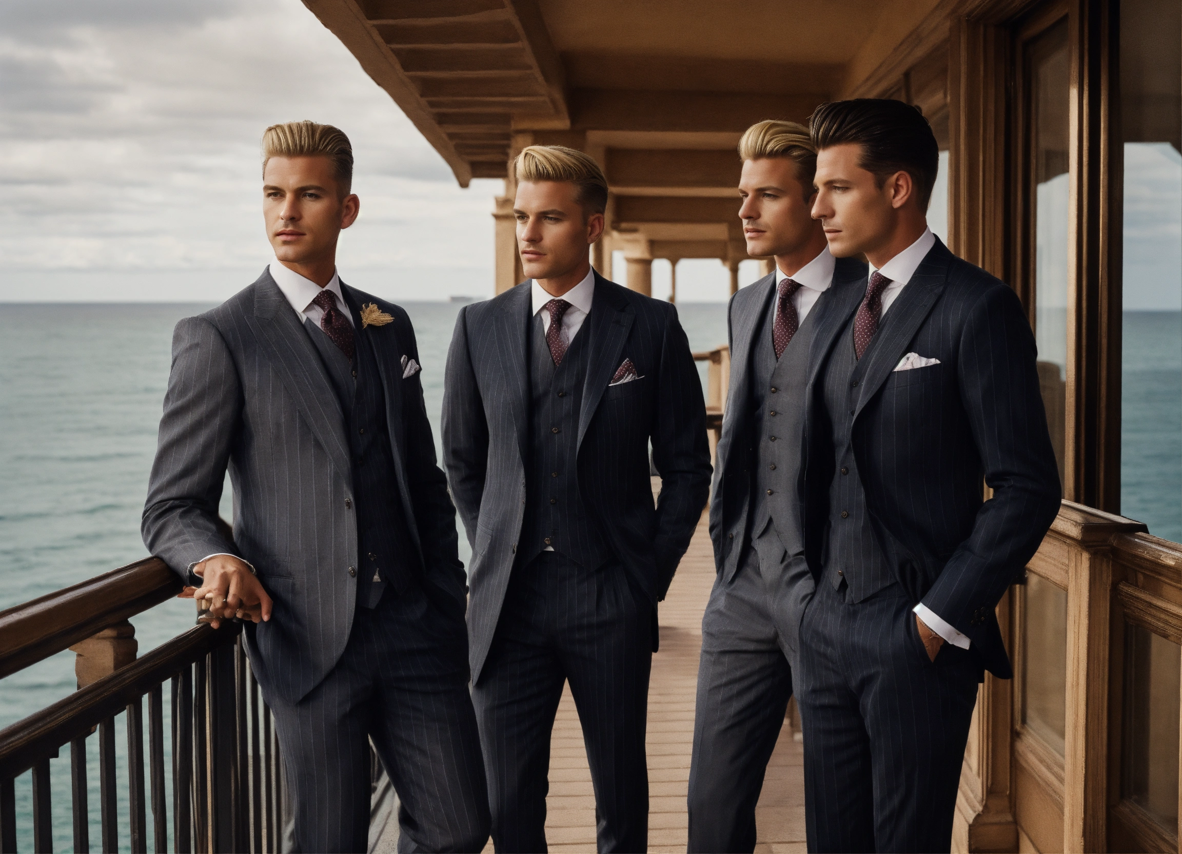 Lexica - Three blonde male bankers, dark grey pinstripe vested suit ...