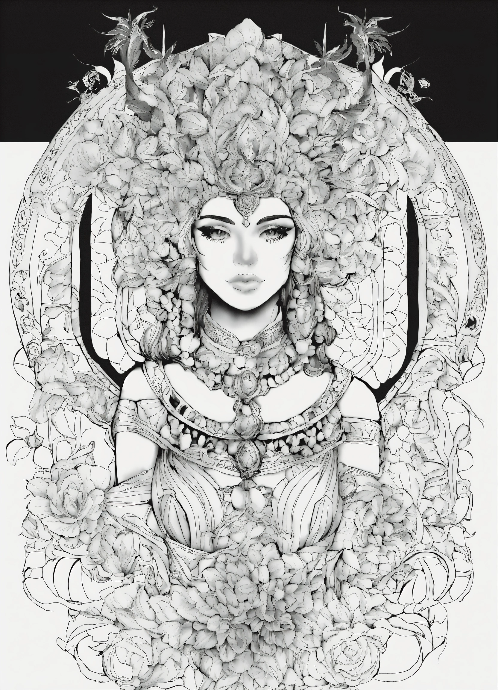 Lexica - B/w outline art for coloring book page, unique tattoo design ...