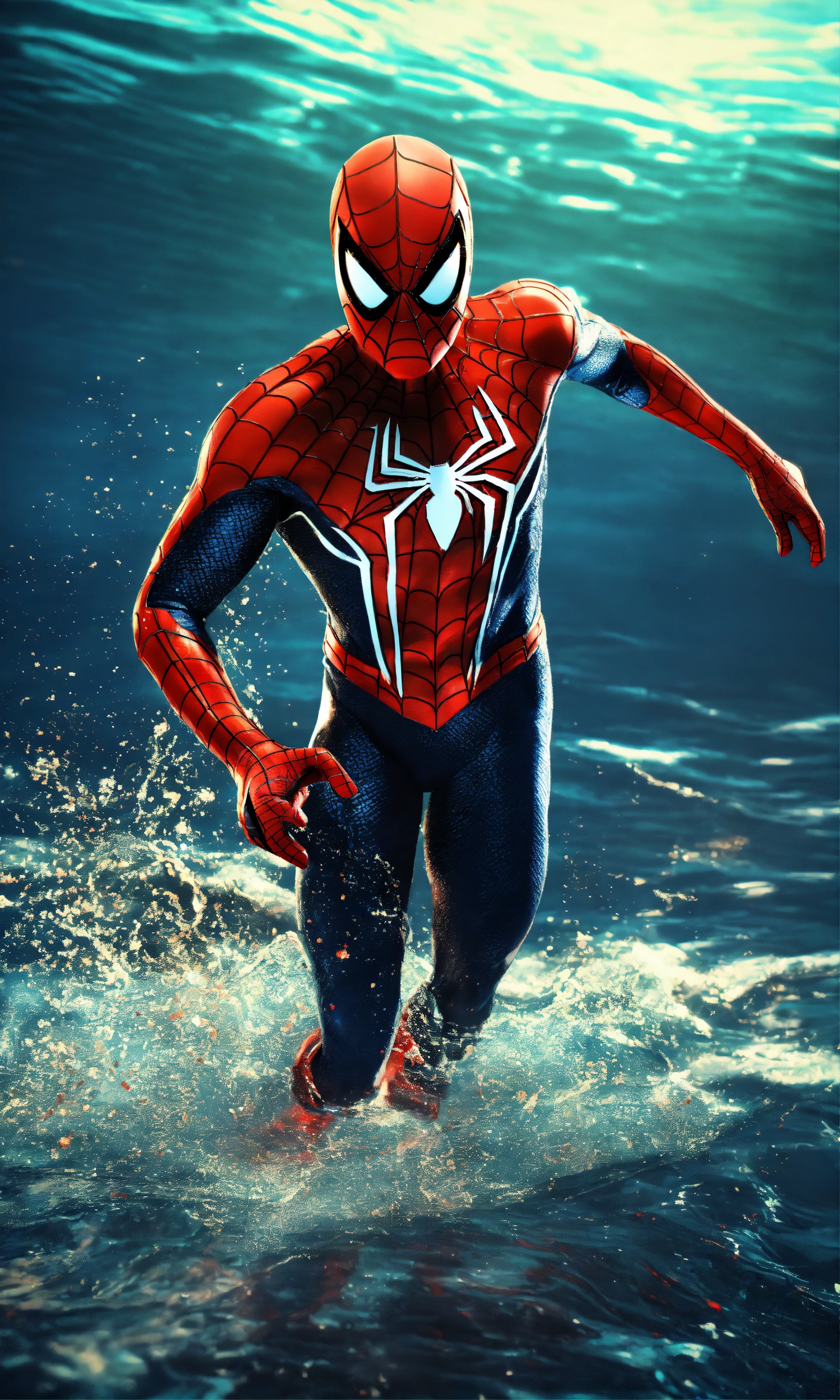 Lexica - Spiderman swimming on the sea, colorful background, 3D render ...