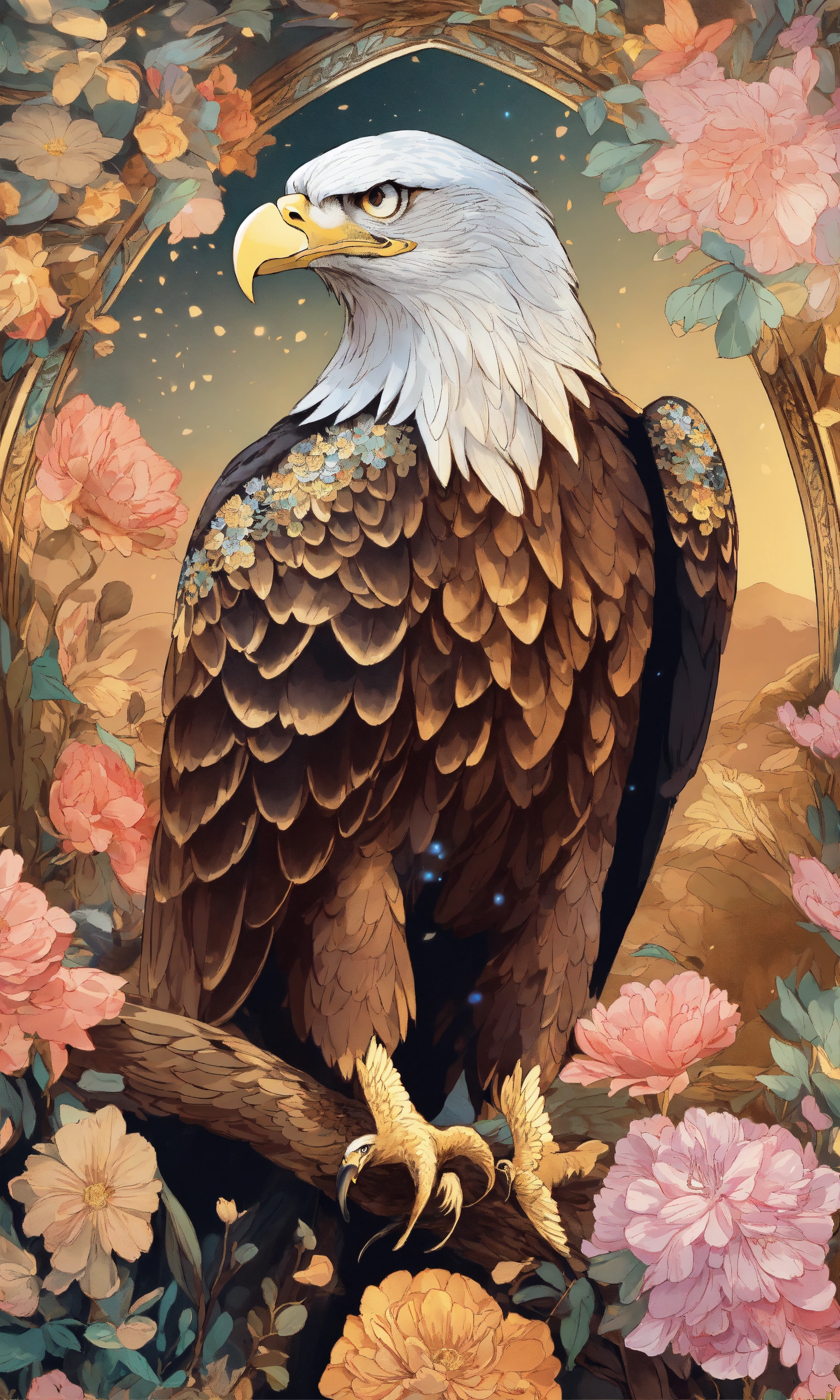Lexica - Overwhelmingly beautiful eagle framed with vector flowers ...