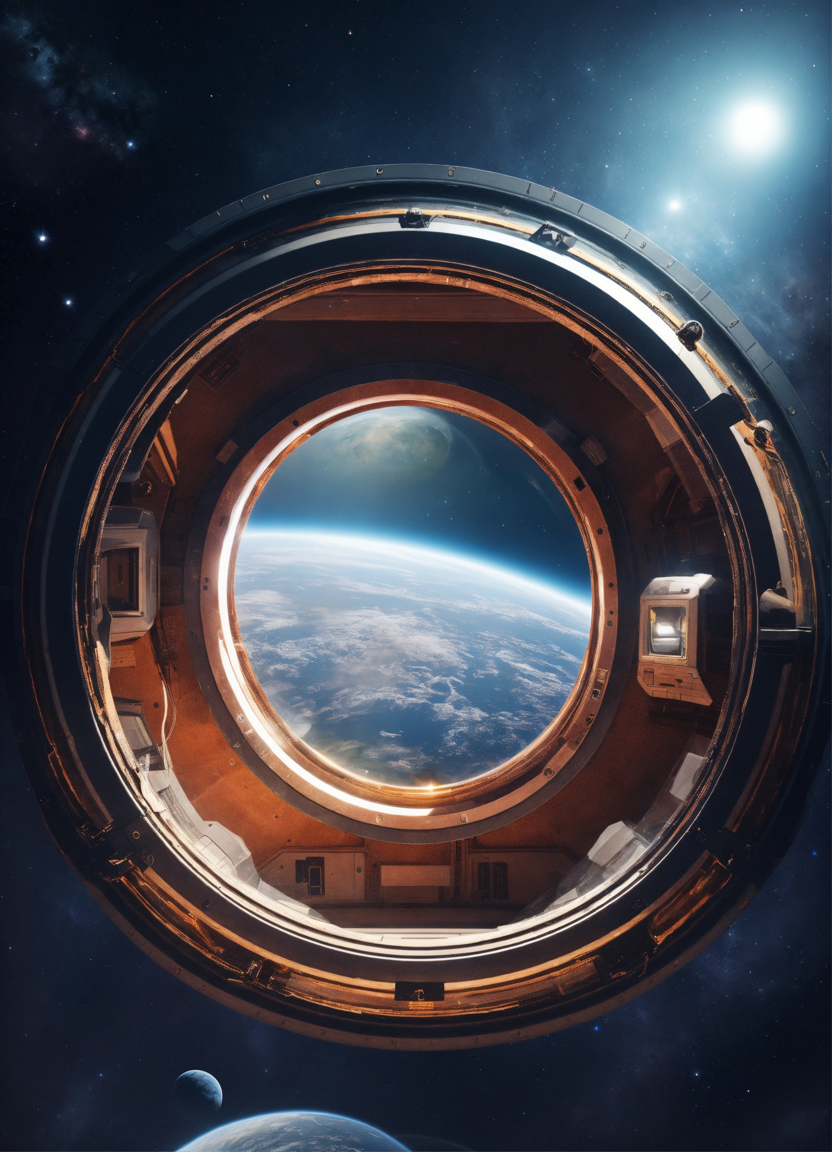 Lexica - Future spaceship, porthole, space planet. Realism