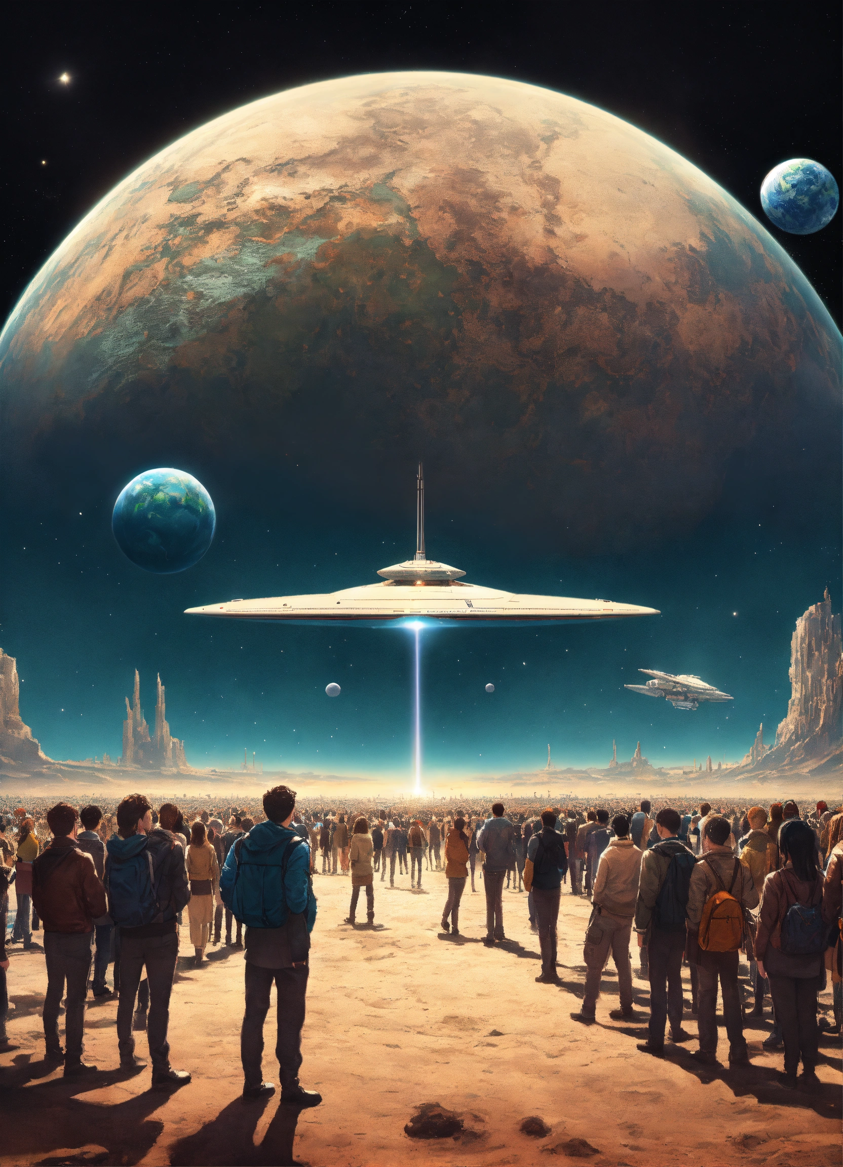 Lexica - A crowd of people standing with their back to the viewer and ...