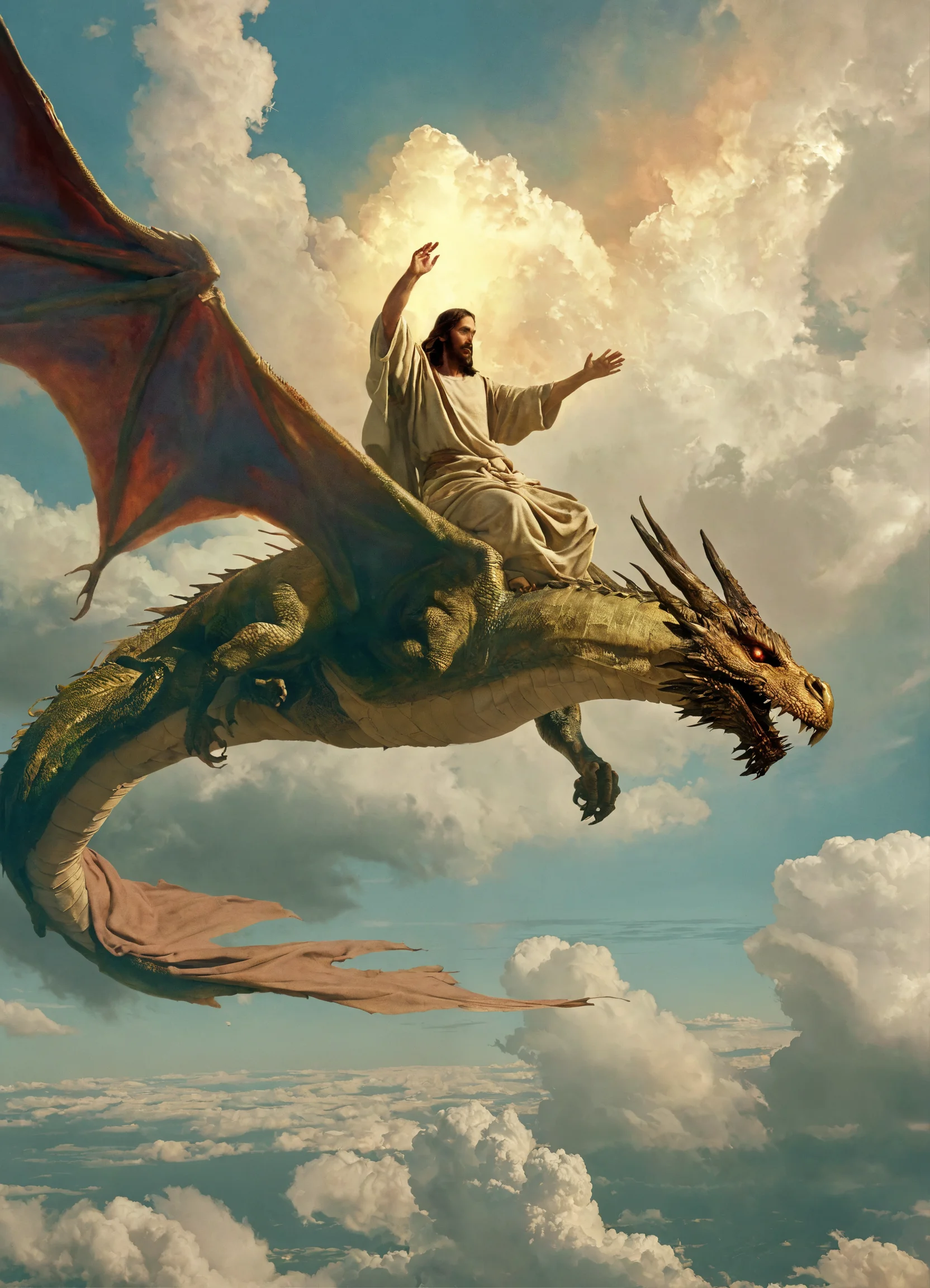 Lexica - GIVE ME A PICTURE OF JESUS ON A DRAGON PASSING OVER USA