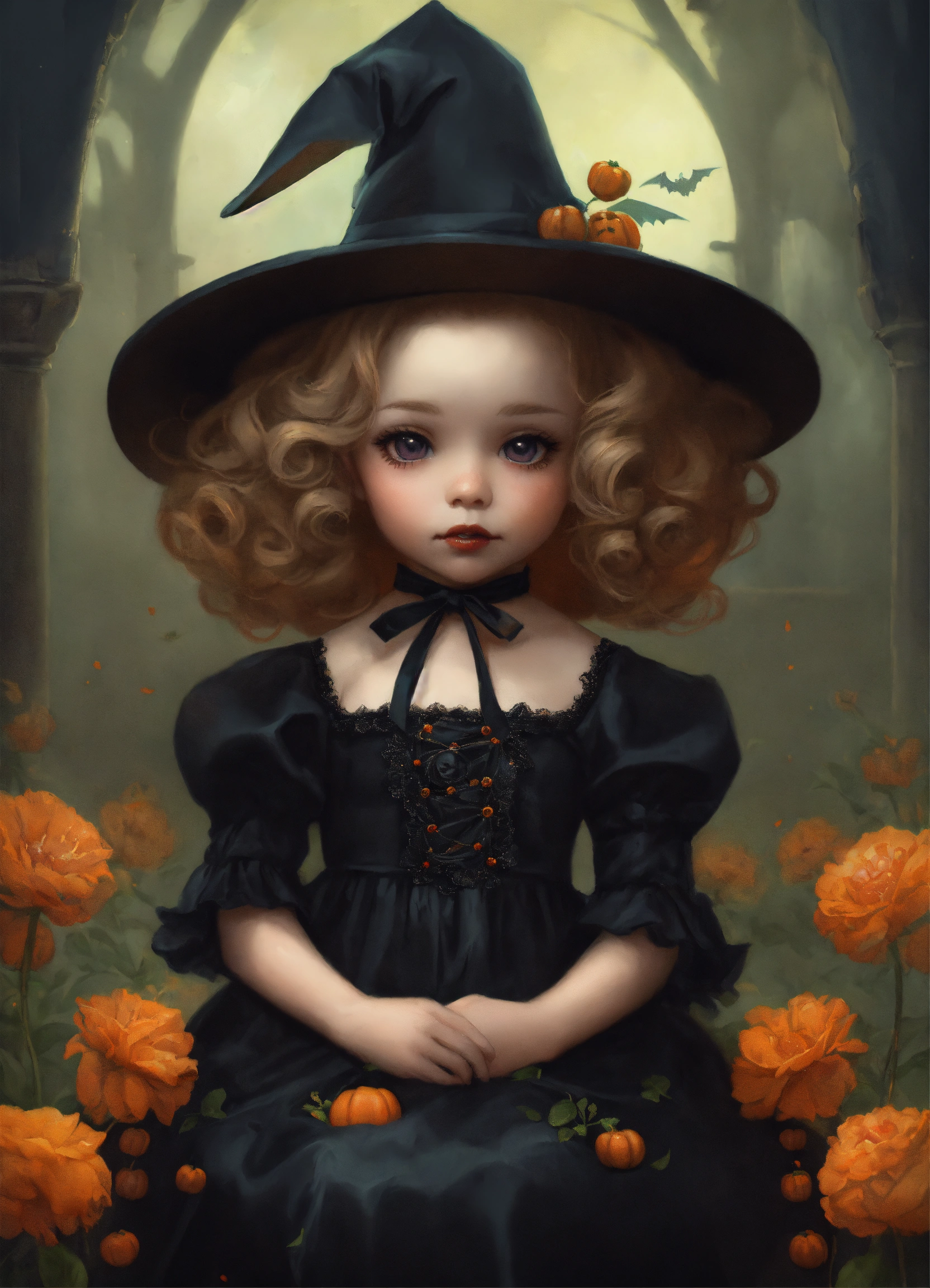 Lexica - Portrait of a cute creepy gothic chibi witch girl kewpie ...