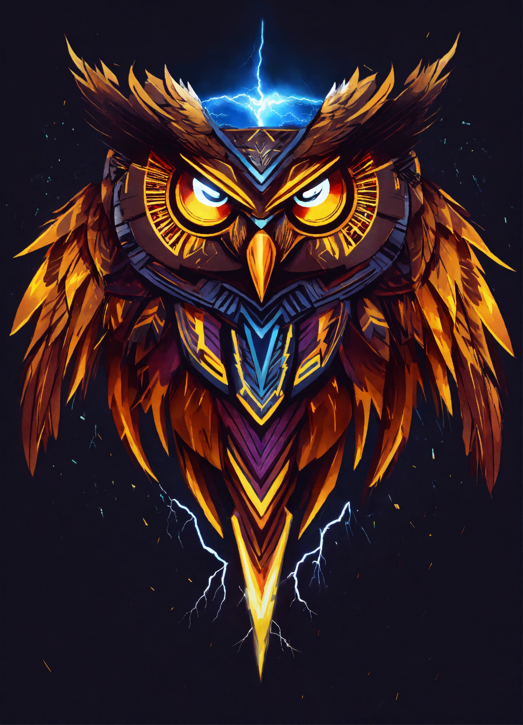 Lexica - Owl, lightning, wings of lightning, logo, 2d, icon, dark ...