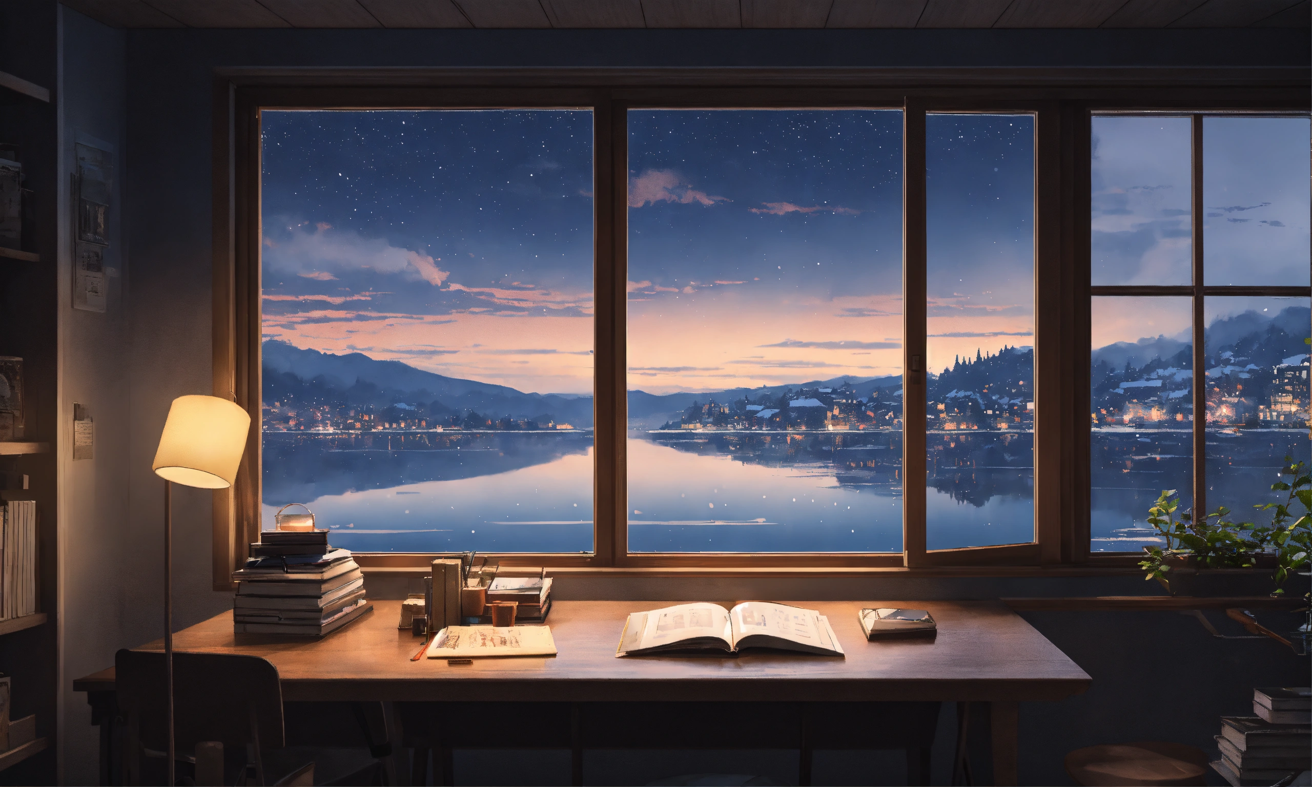 Lexica - Study room in nordic house, studio ghibli, dark grey washed ...