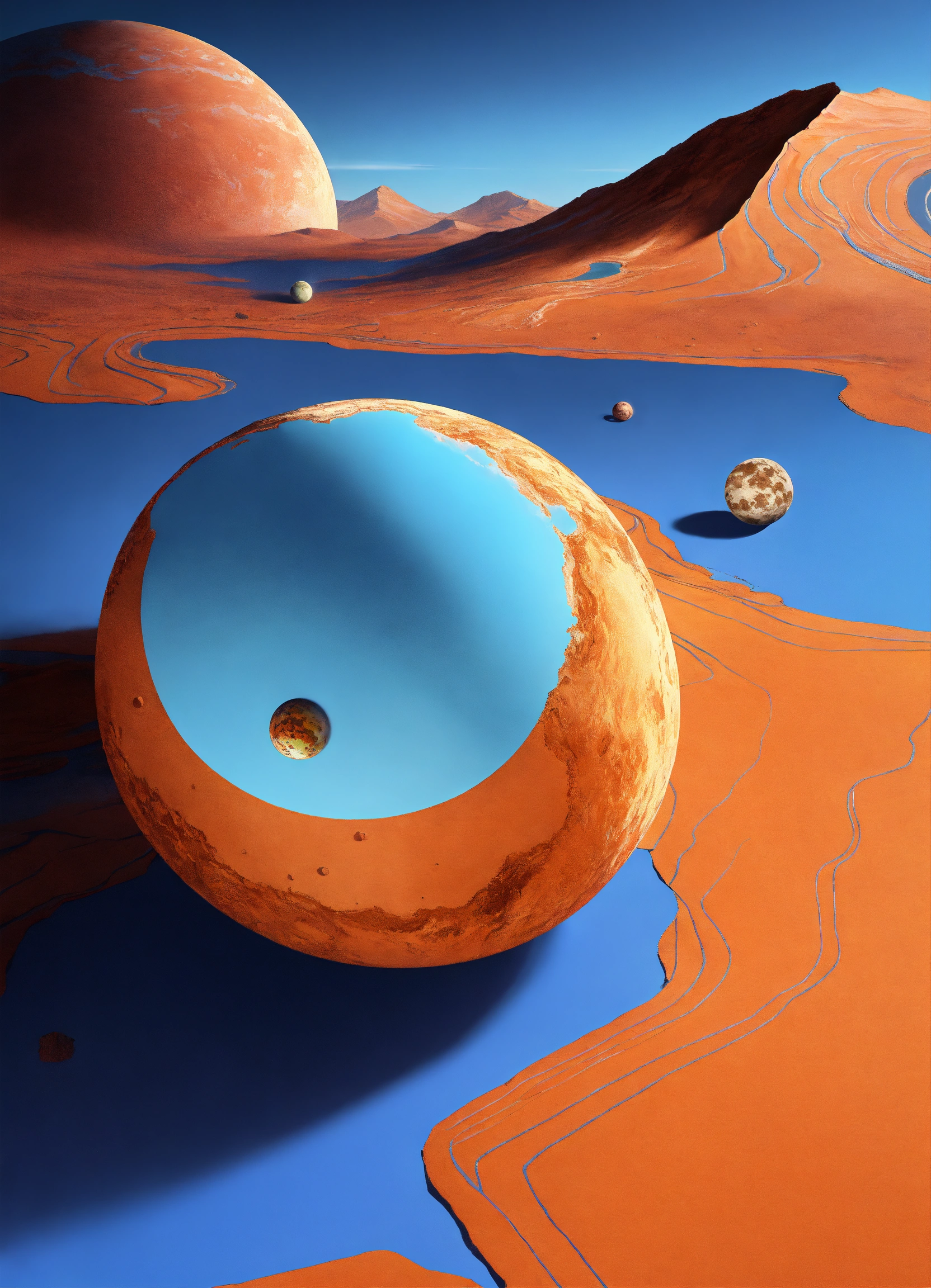 Lexica - Landscape of a planet that has an orange and blue floor with ...