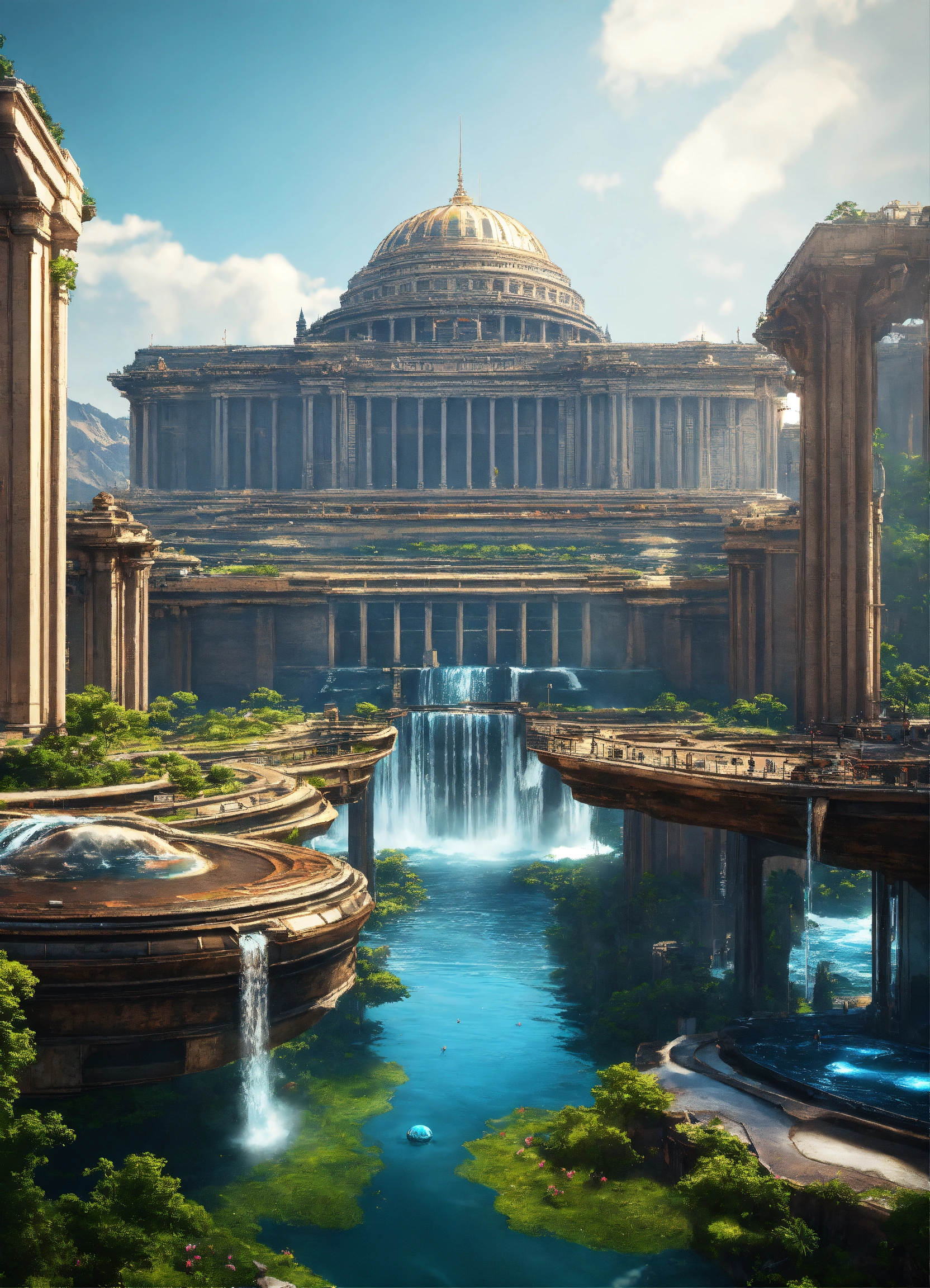 Lexica - Alien water planet, waterfalls, futuristic city landscape ...