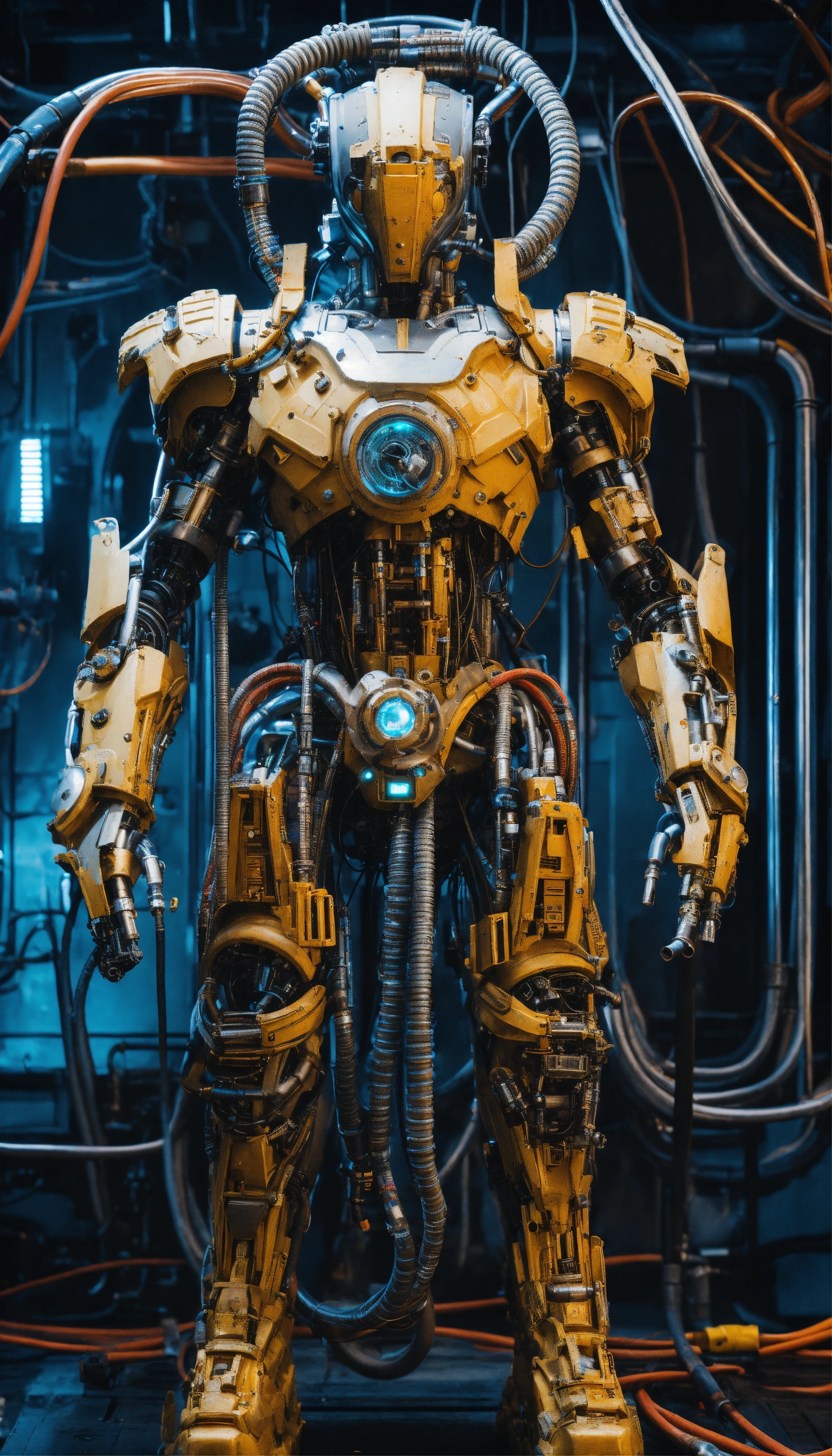 Lexica - Cybernetic mechanical warrior with many hoses and cables.