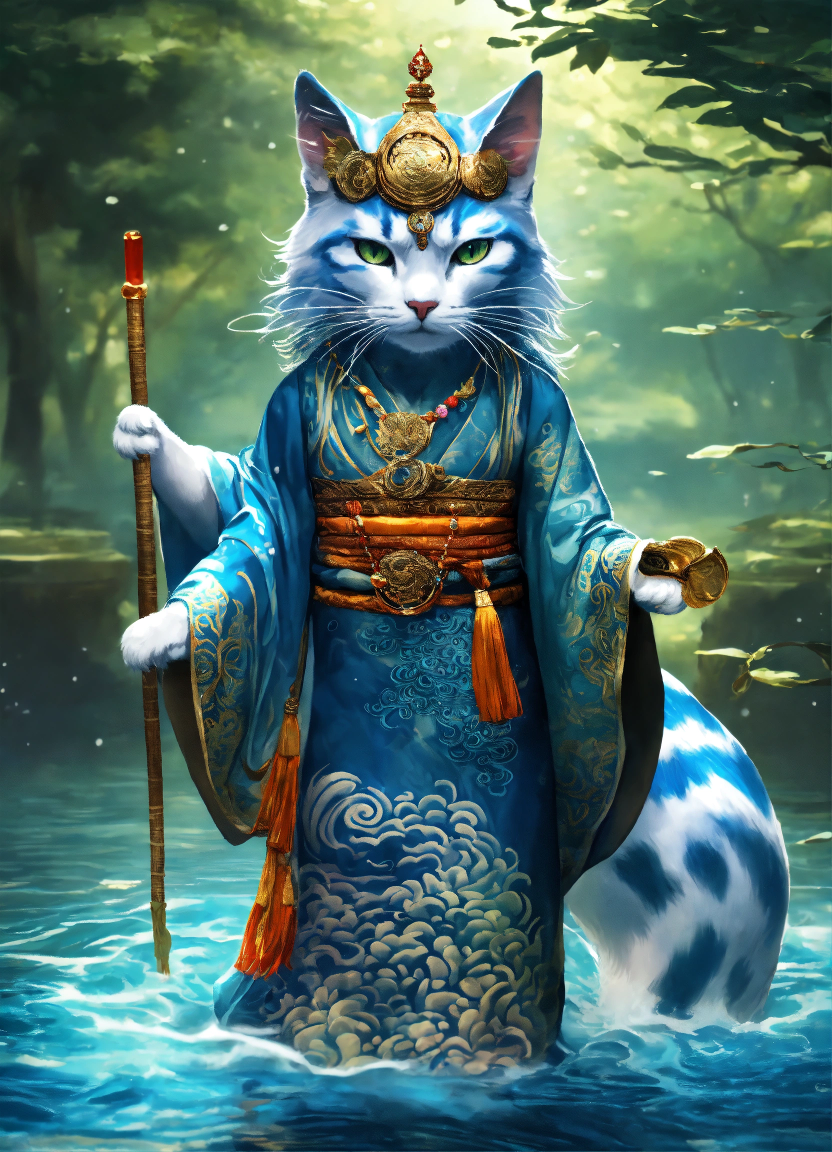 Lexica - River Deity Cat Adorned in Rippling Waters, Enigmatic This ...