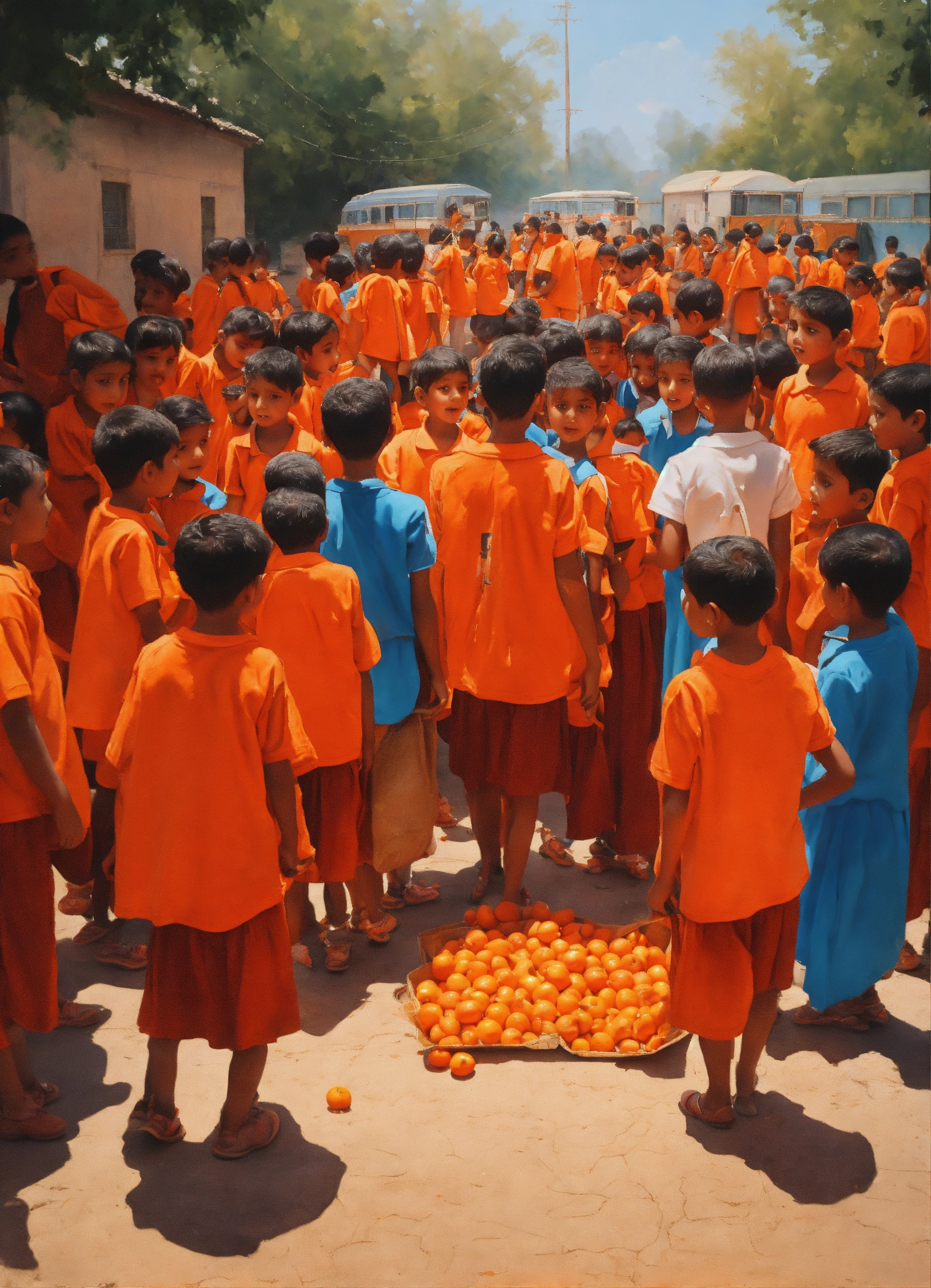 Lexica - A painting with a white background showing school children ...