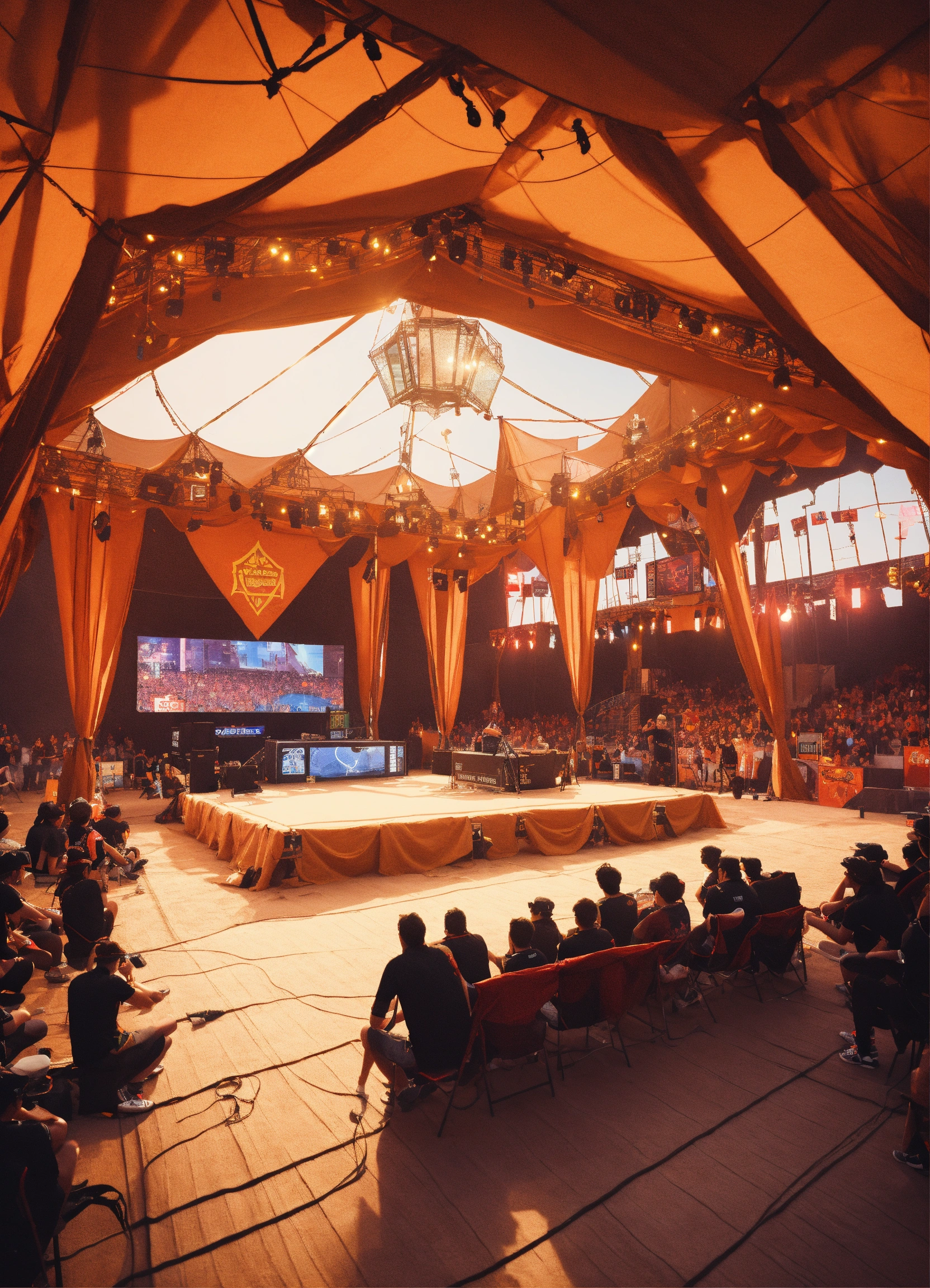 Lexica - Generate an image of a small esports venue's desert tent style ...