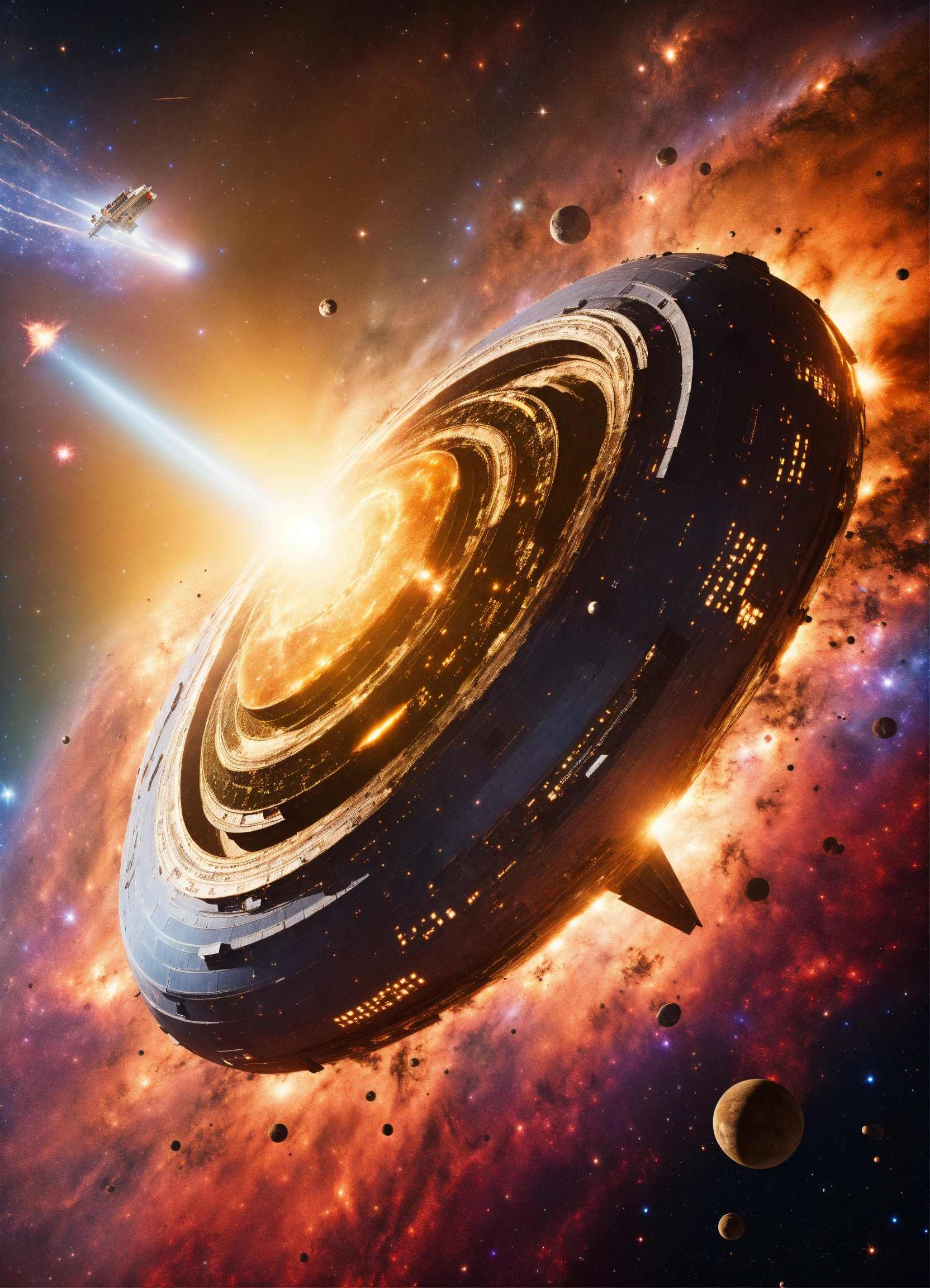 Lexica - A spaceship escaping a galaxy center while a star is exploding, surrounded by ...