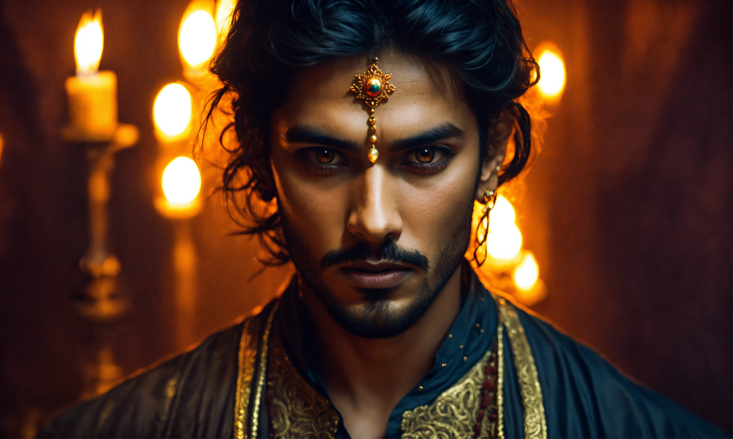 Lexica - Dramatic portrait of a young handsome, wicked indian sorcerer ...