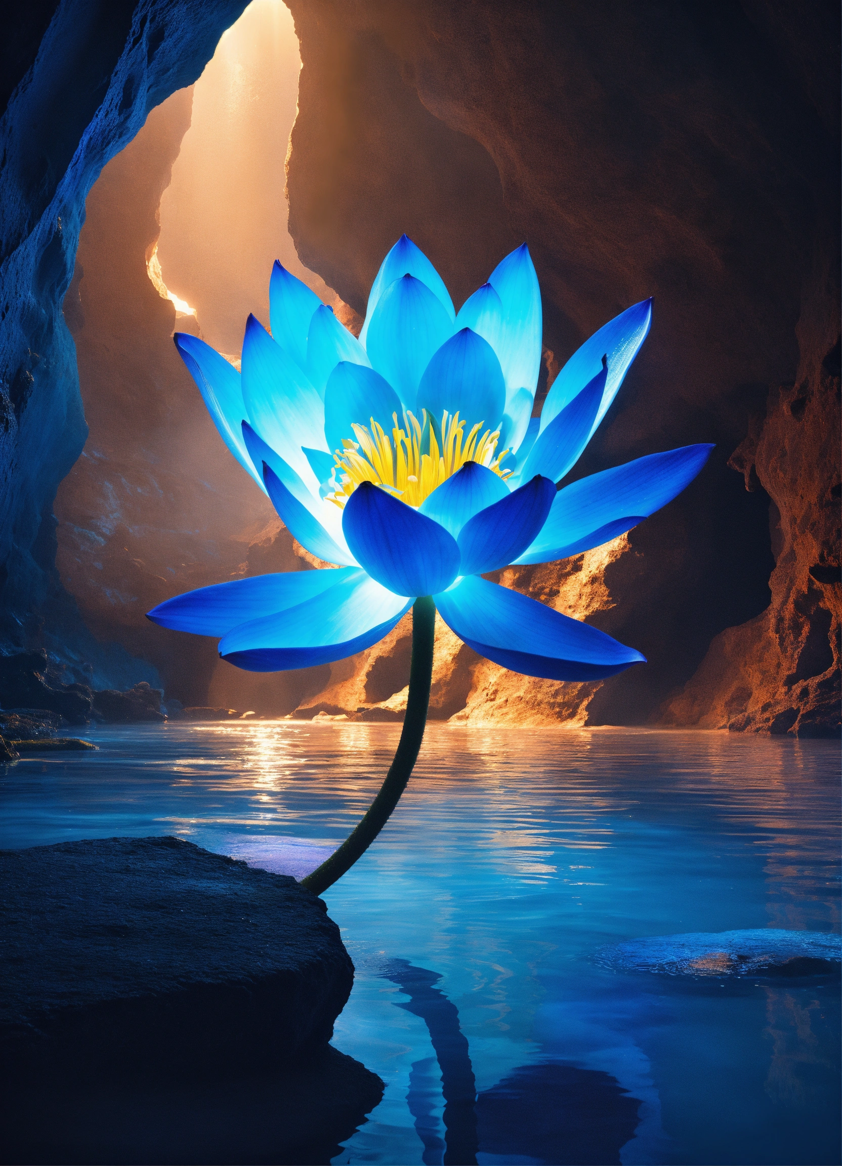 Lexica - An azure lotus illuminating a bright blue light emitting blue ...