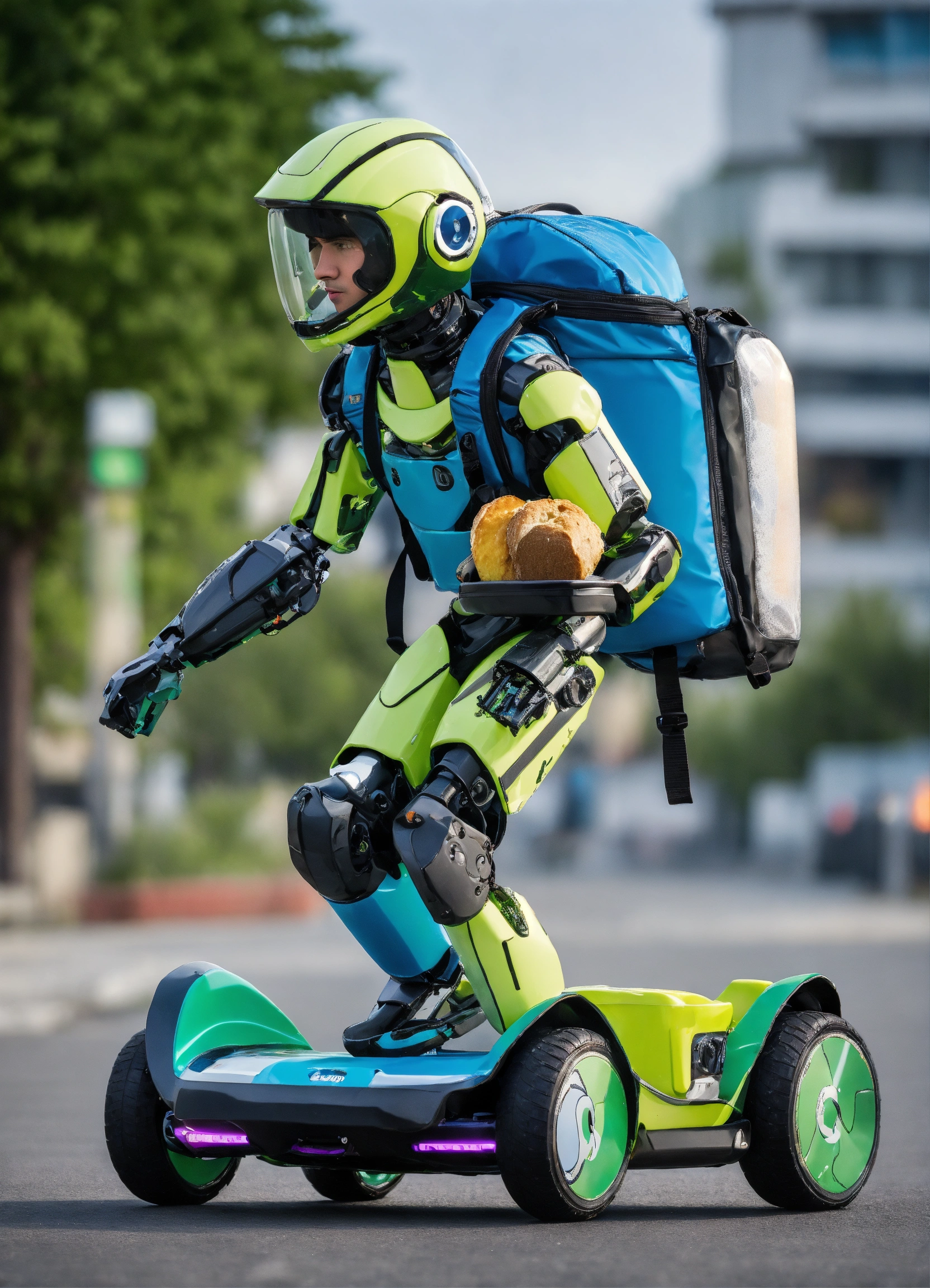 Lexica - A passionate male robot runs fast on hoverboard, realistic man ...