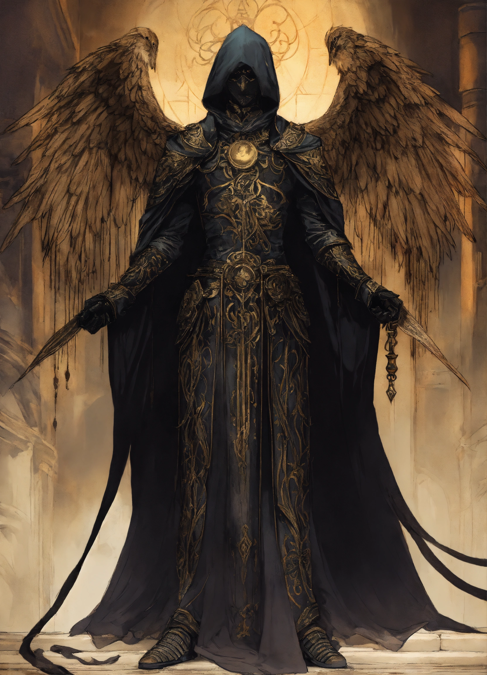 Lexica - Realistic illustration art, ink, Shadow Seraphim's costume is ...