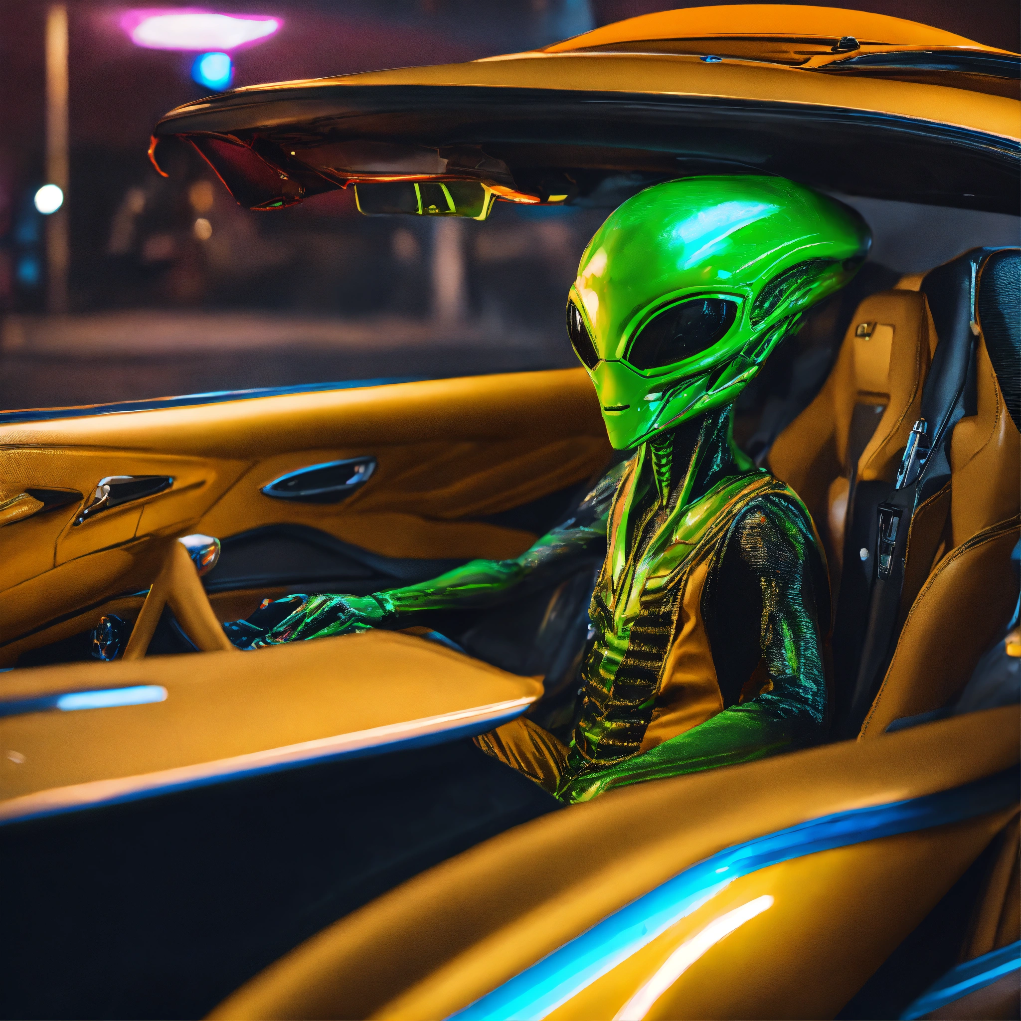 Lexica - Alien smokin blunt inside ferarri 4k