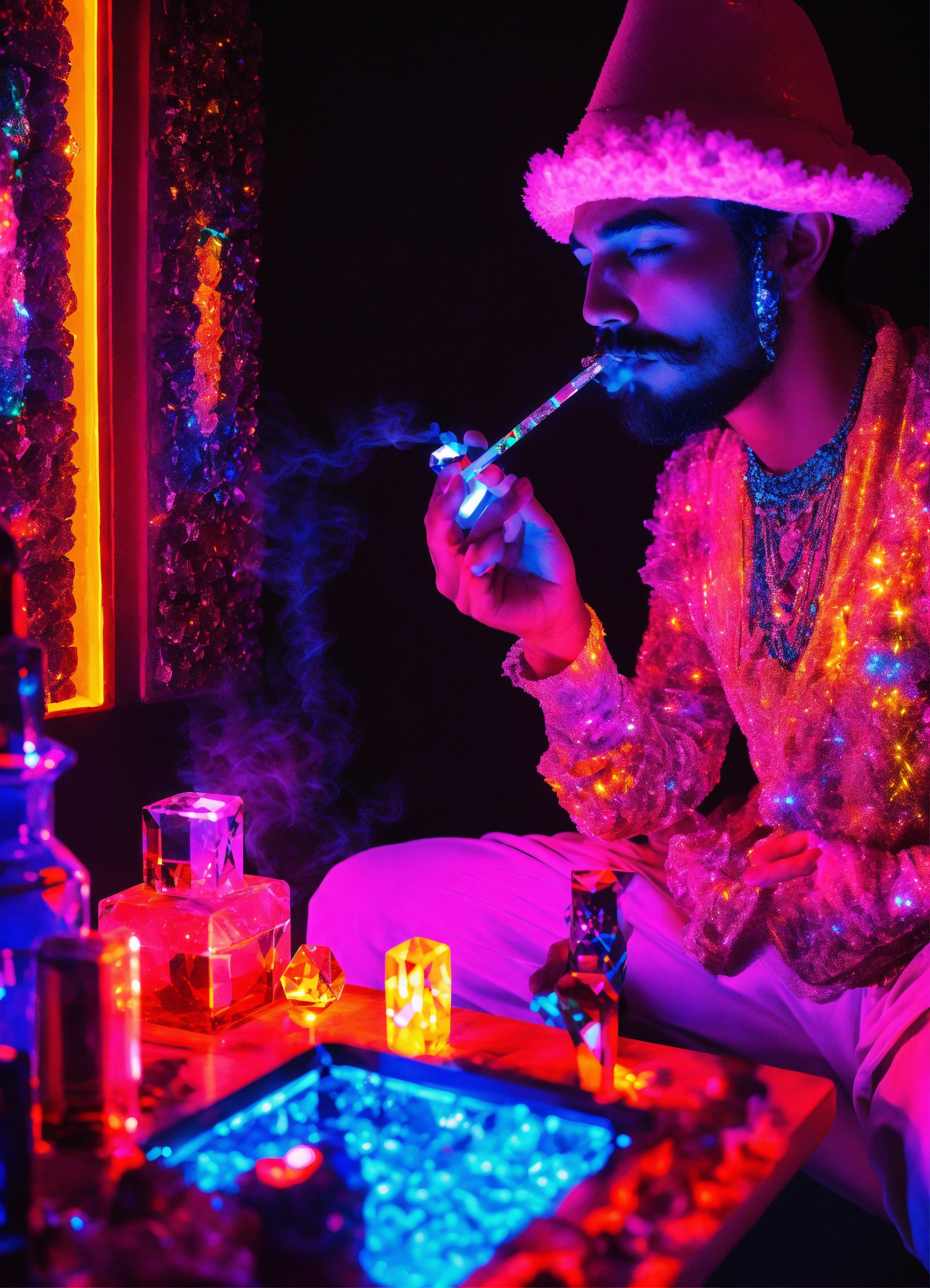 Lexica - A diamond man smoking crystals in a crystal pipe in a DMT ...