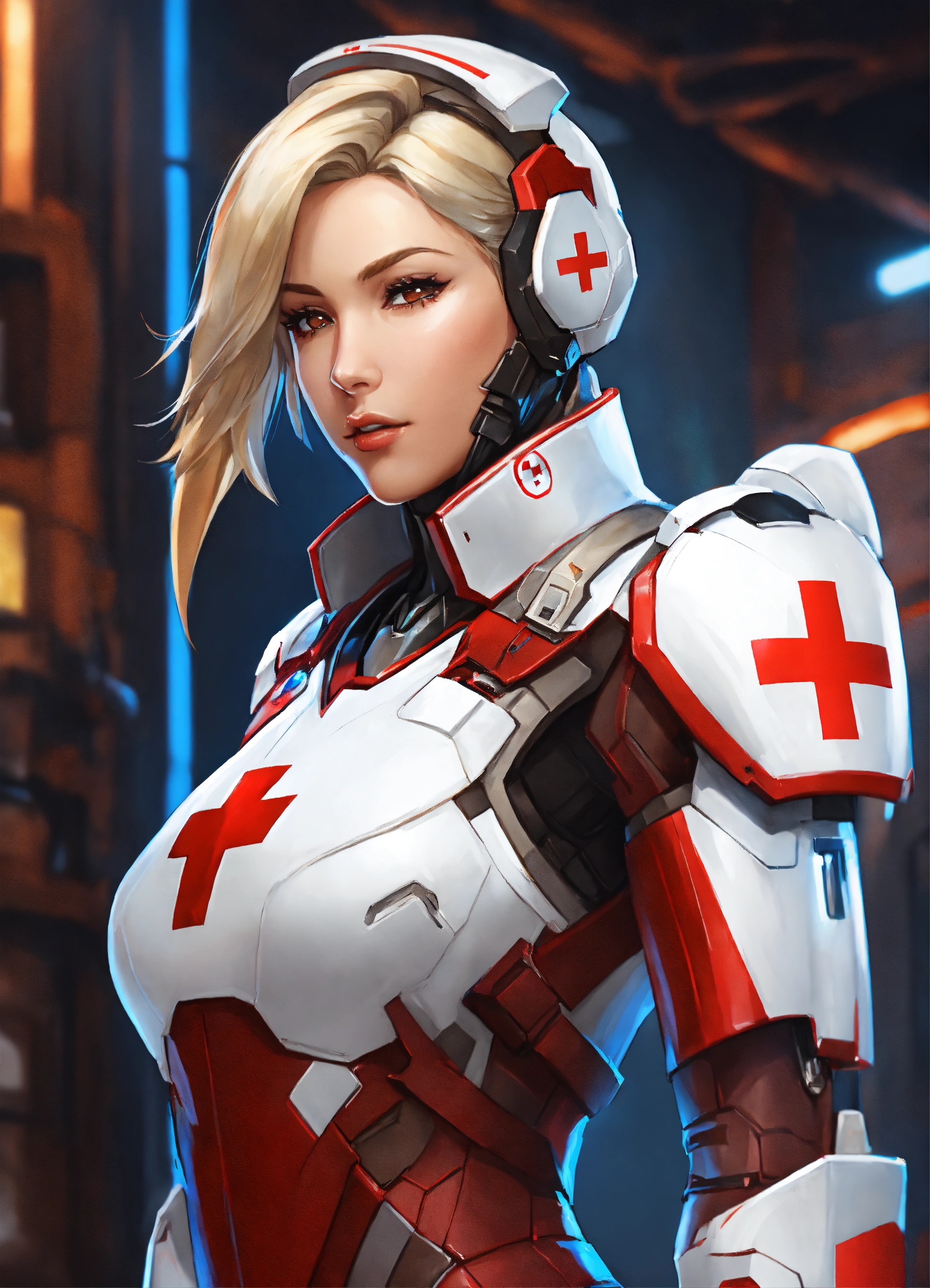 Lexica - Female Mercy Overwatch wearing white Iron Man armor with a ...