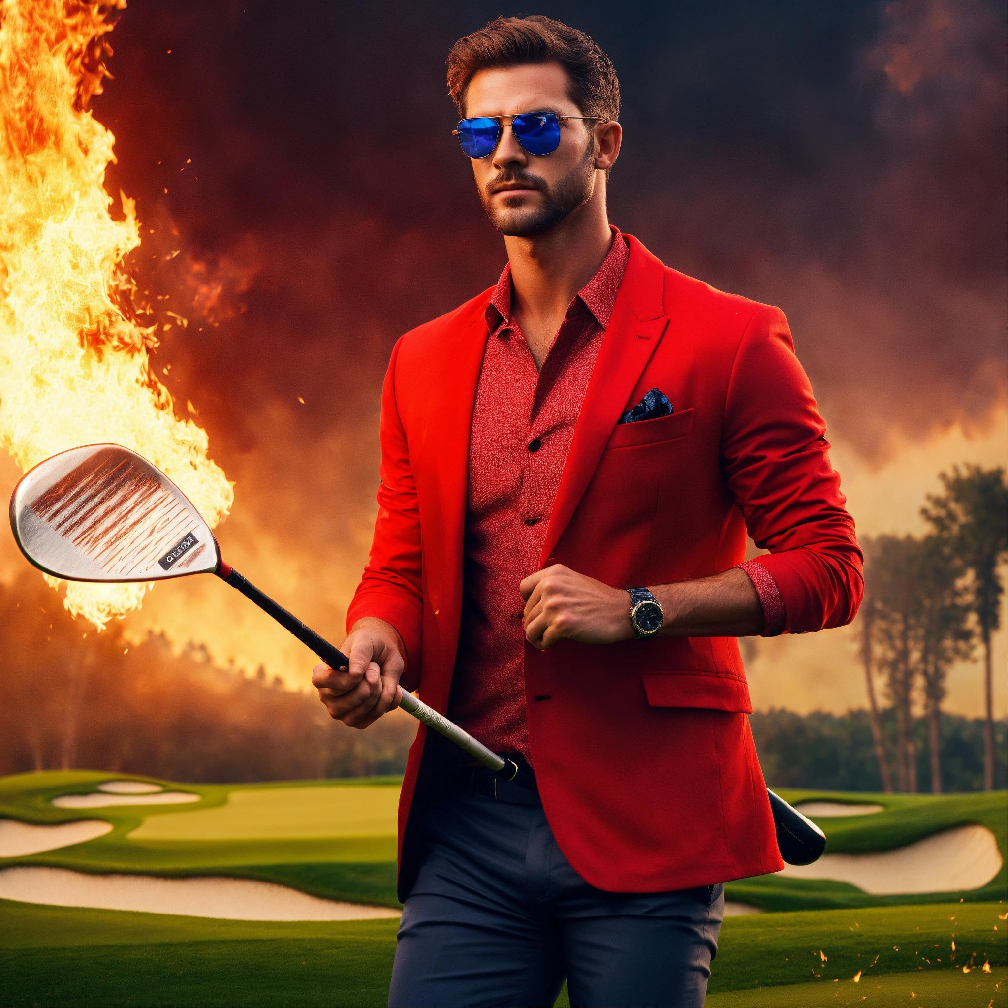 Lexica - 4k hd ultra realistic handsome man red blazer, sunglasses ...