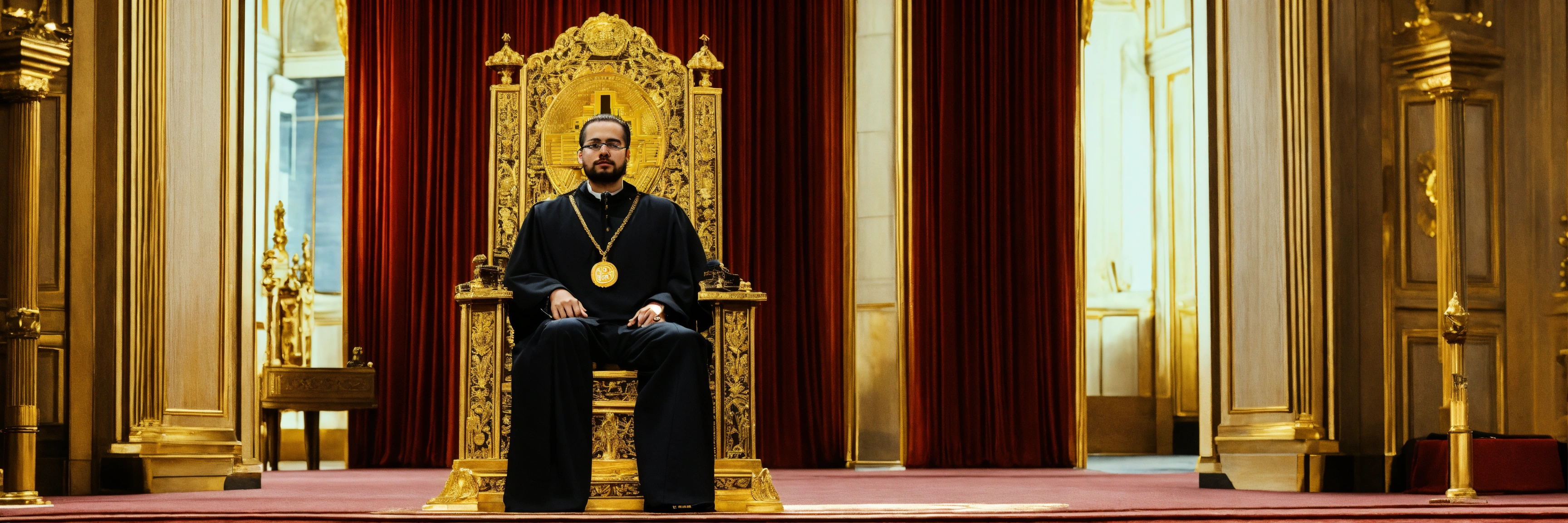 Lexica - A bitcoin sitting in the throne with man guarding beside it