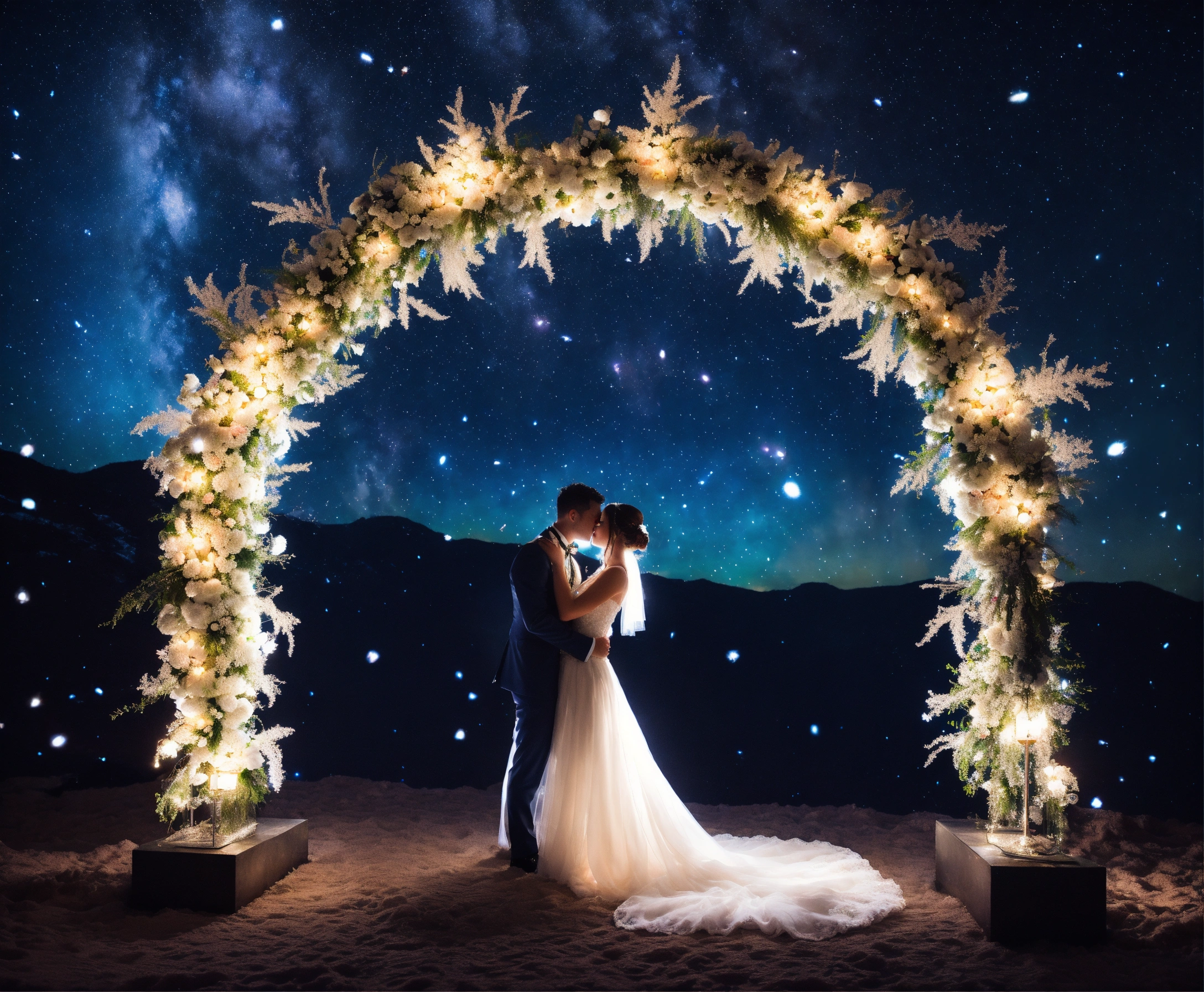 Lexica - Snowflake arch in galaxy ,fantasy style , wedding style