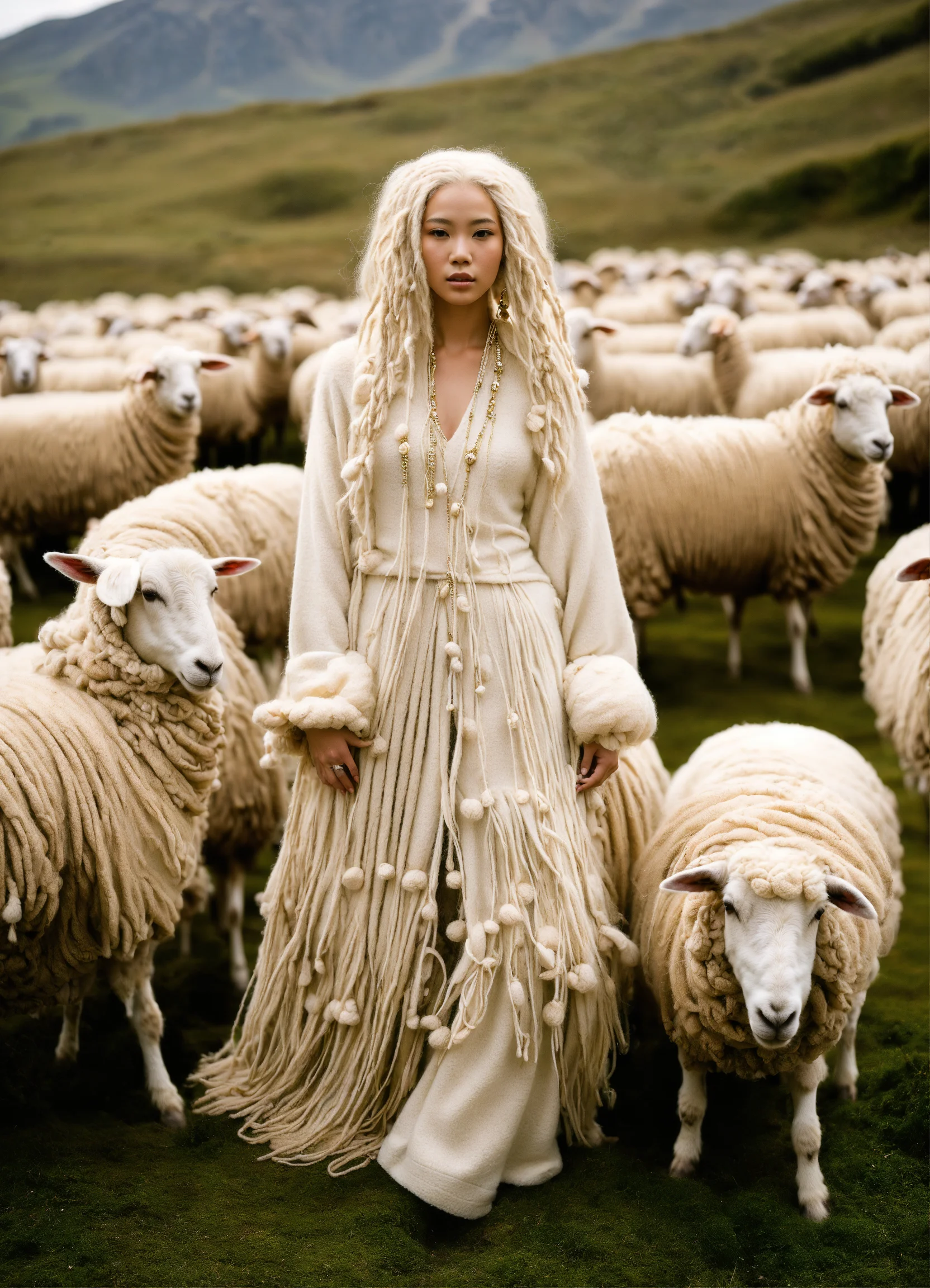 Lexica - Albino-Asian model, thick, wild, giant albino-beige wool ...