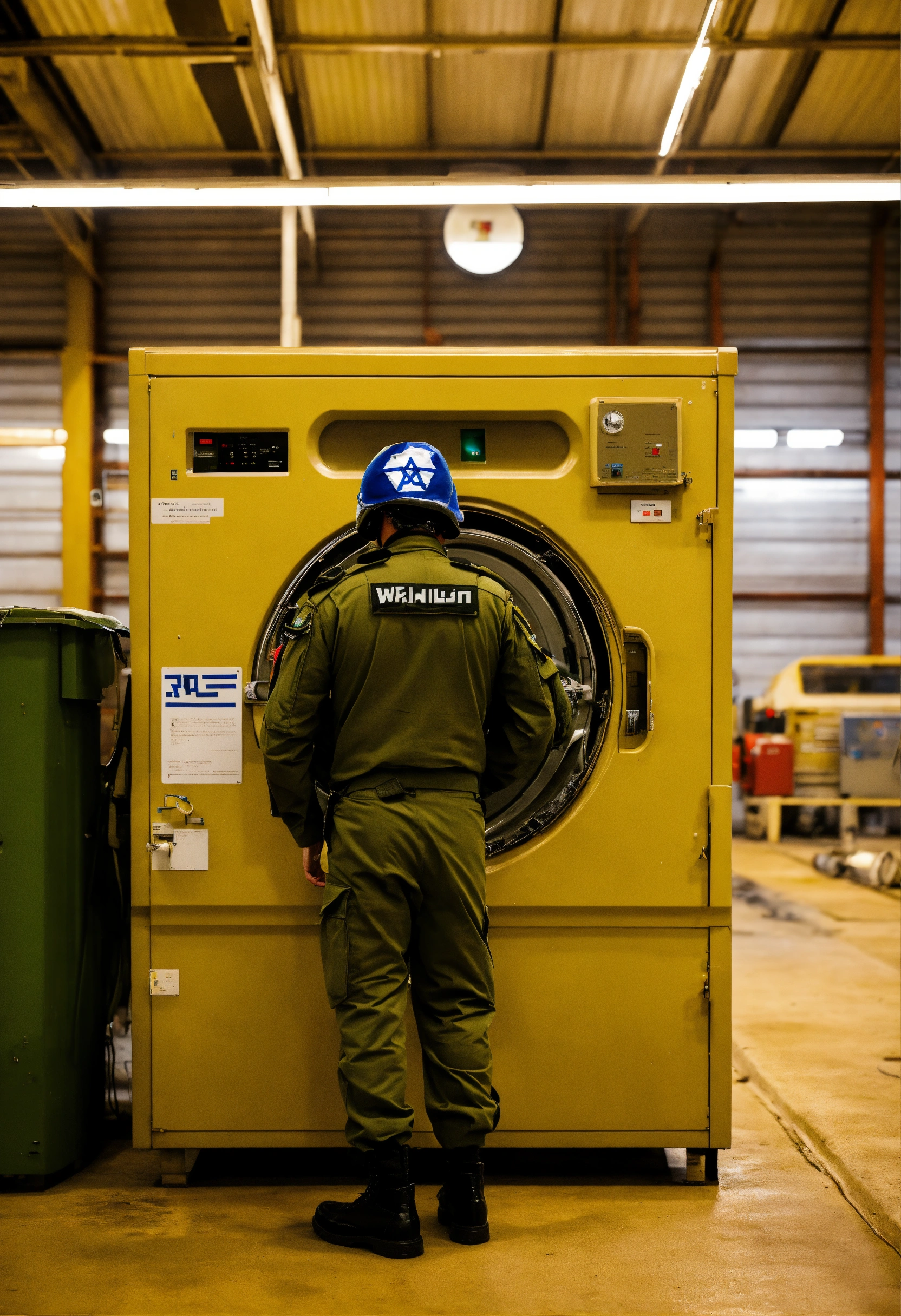 Lexica - An Israeli army pilot stands next to an industrial washing ...