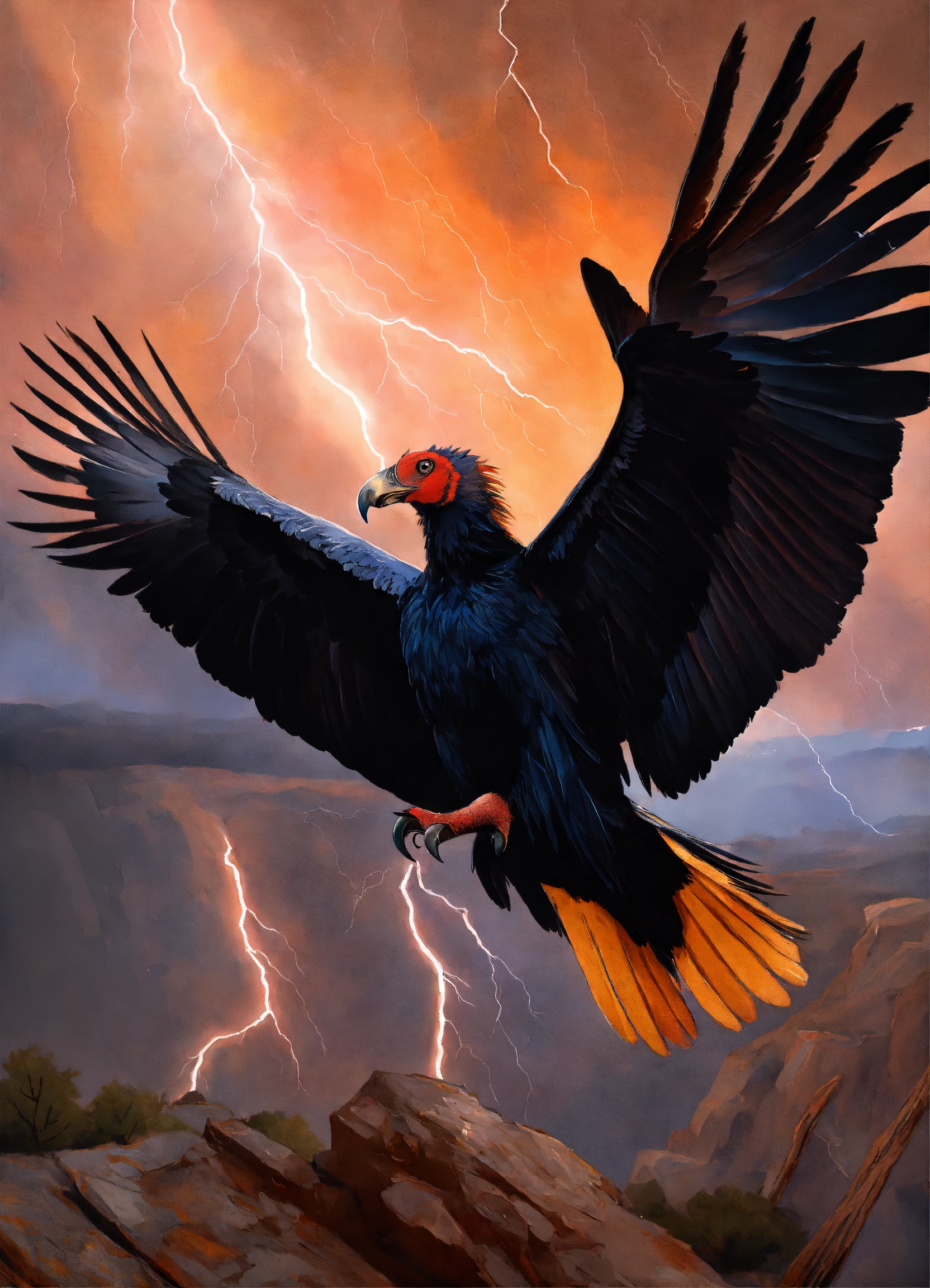 Lexica - A painting of a majestic california condor during a lightning ...