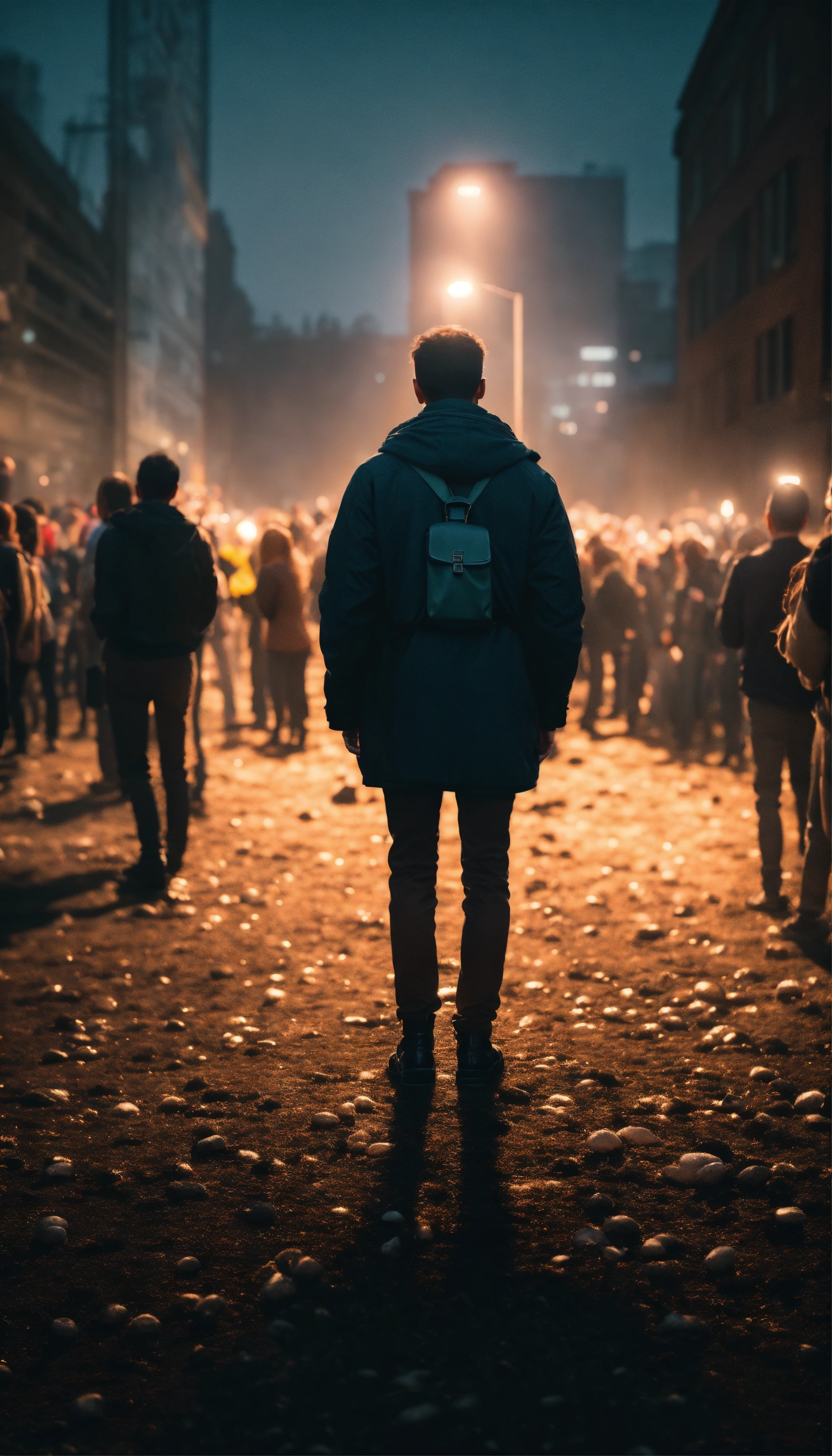 Lexica - A lone person getting surrounded by a crowd of people, surreal ...