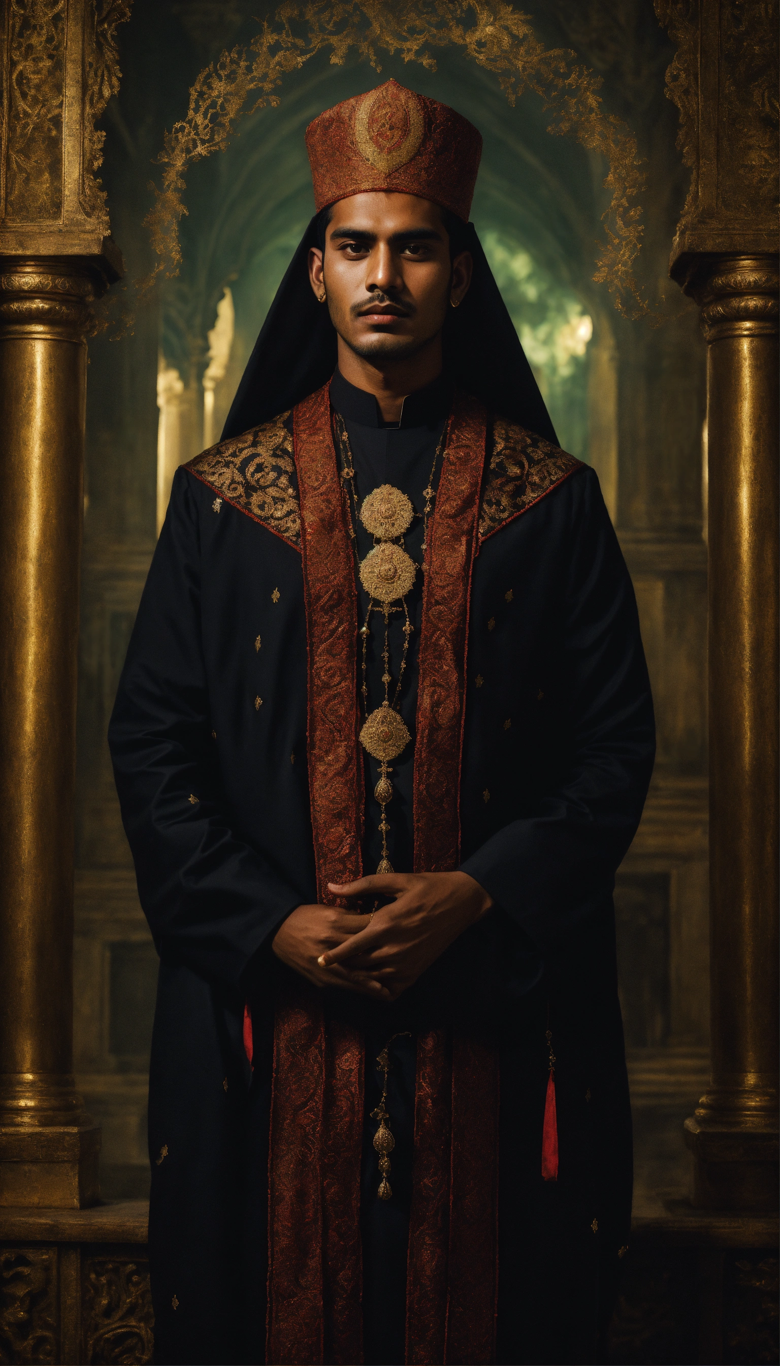 Lexica - Portrait of a young handsome evil South Asian priest, ominous ...