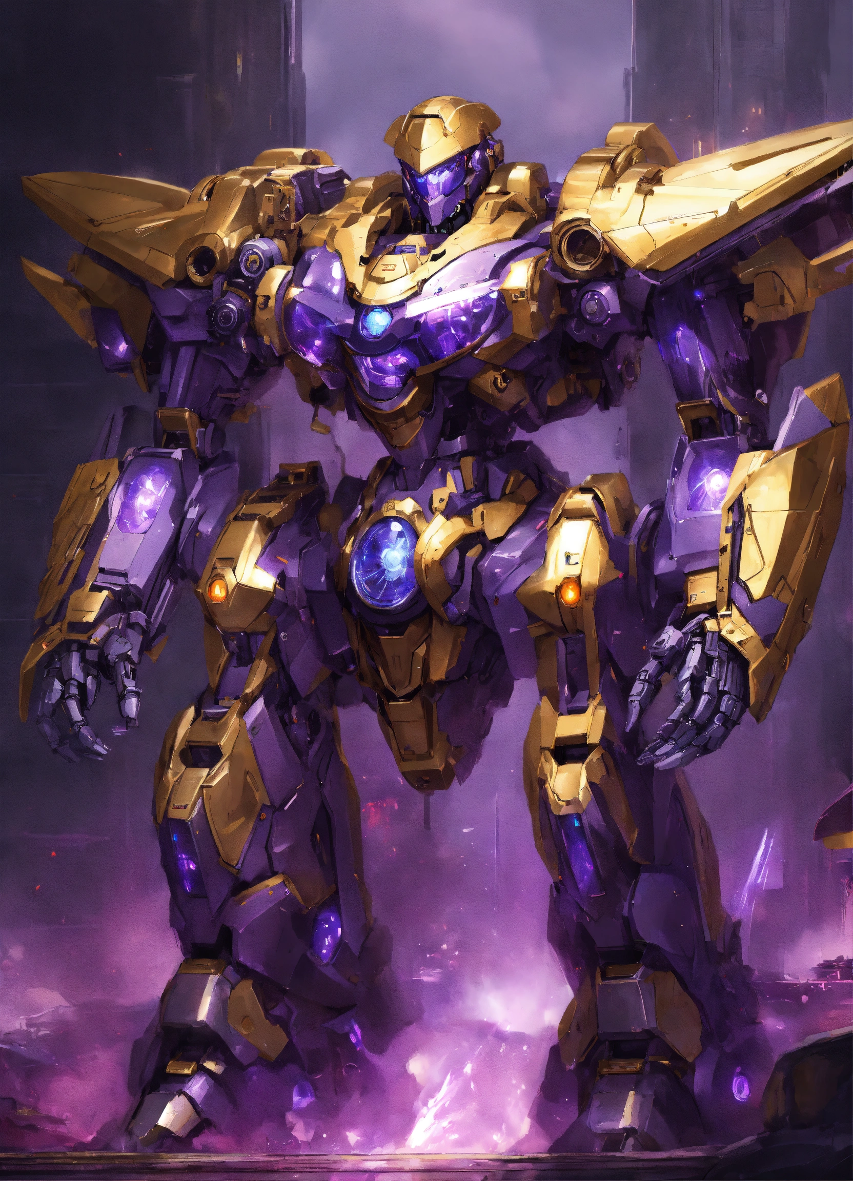 Lexica - Anime art of a royal purple purely mechanical gear large mecha ...