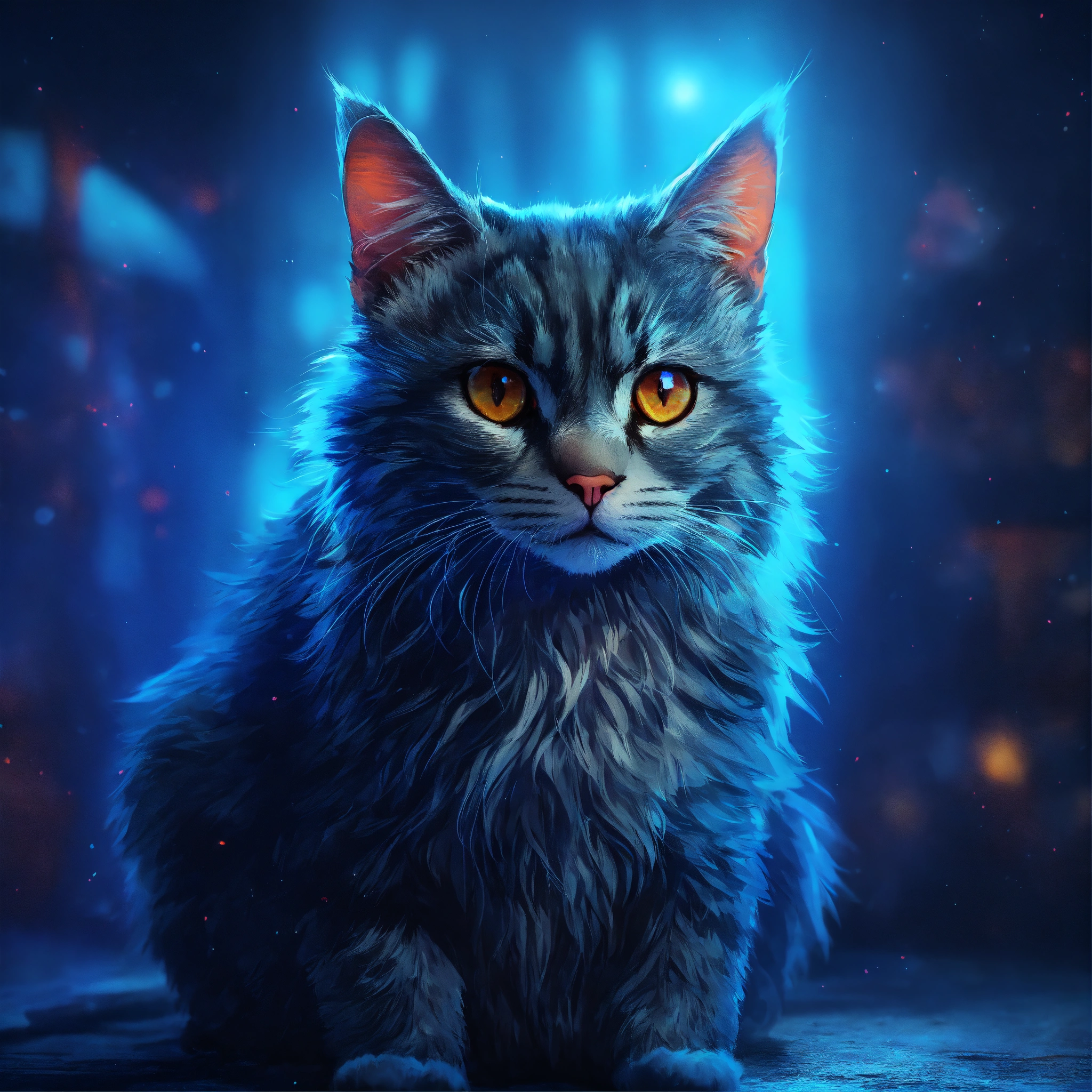 Lexica - Create a blue background, with an cat, with glowing eyes ...