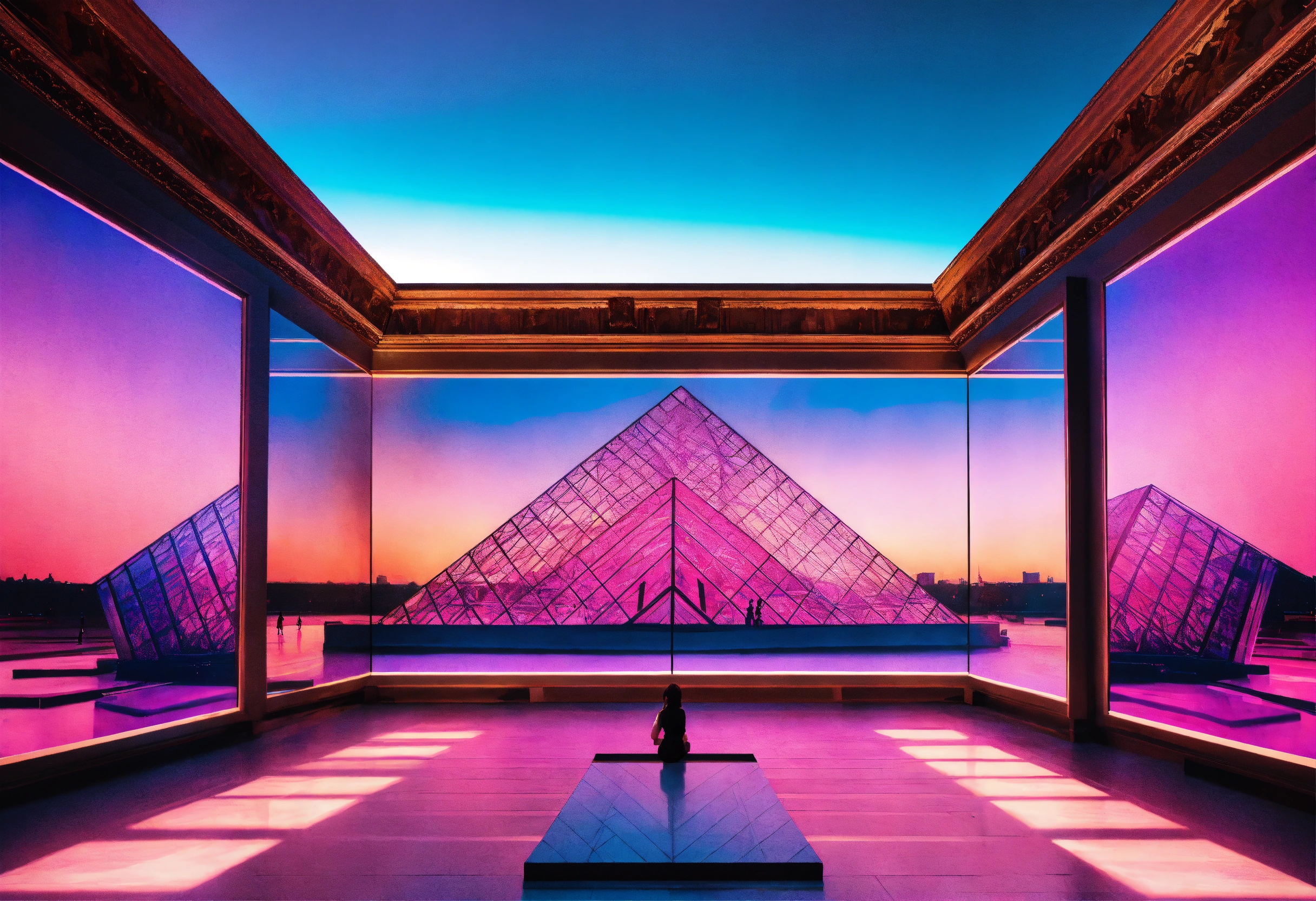 Lexica - Large room at the louvre with massive framed painting on the ...