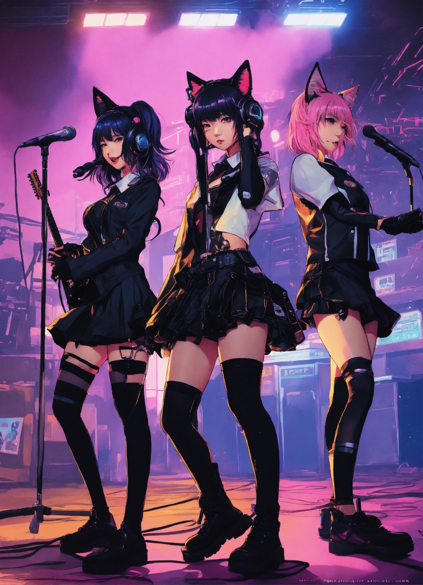 Lexica - Cyberpunk J-pop band with 3 members school girl, cat girls ...