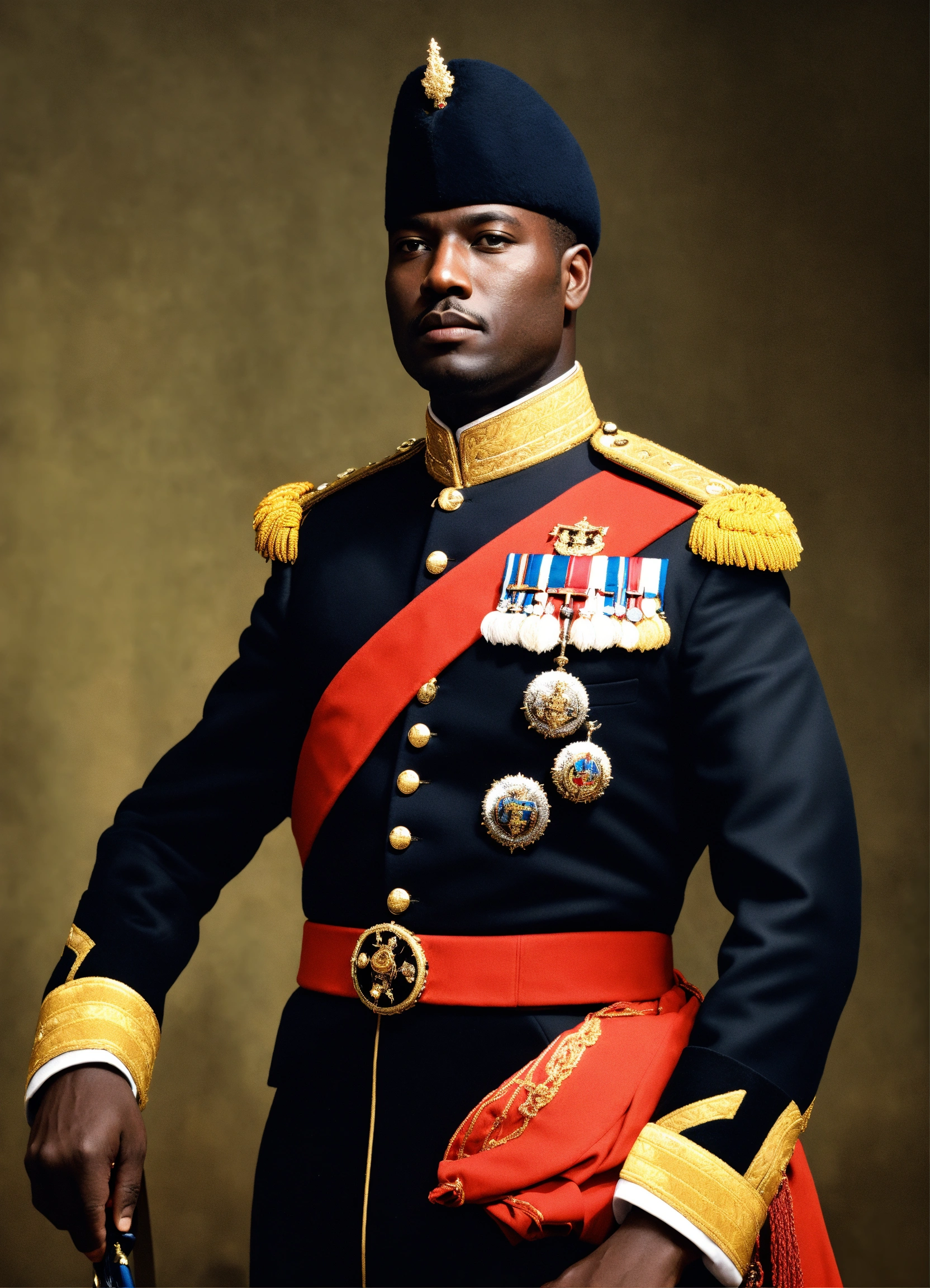Lexica - A royal black king in military uniform