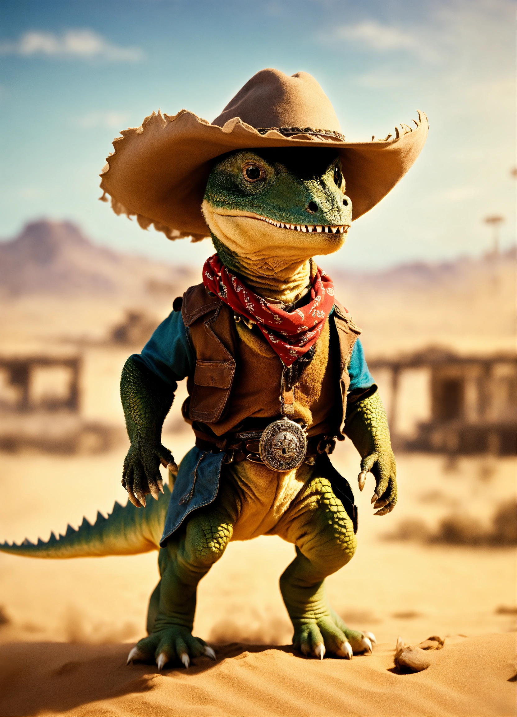 Lexica - An adorable and fluffy baby dinosaur, cowboy, bandana over ...